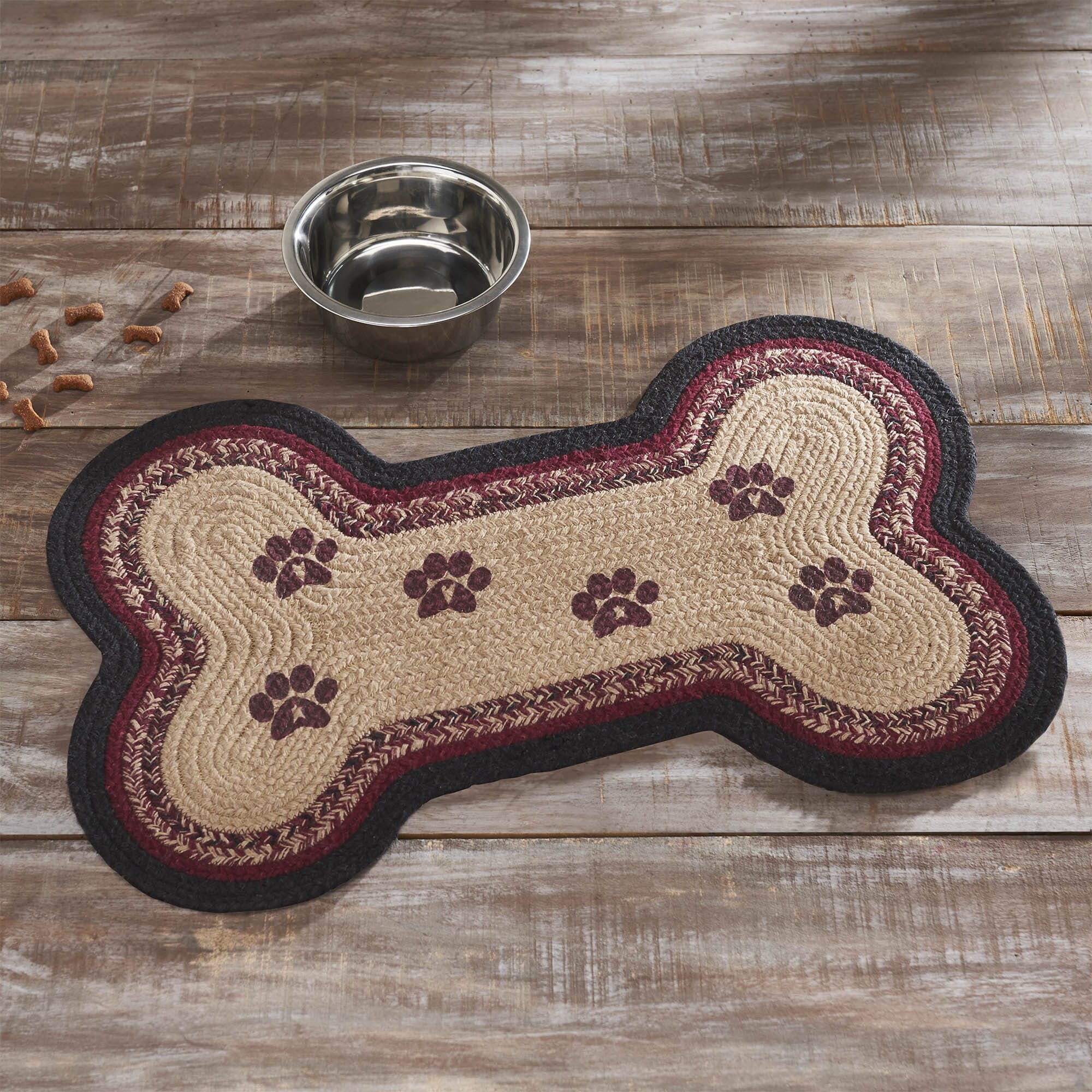 Connell Stencil Paws Medium Bone Braided Rug 15x23"