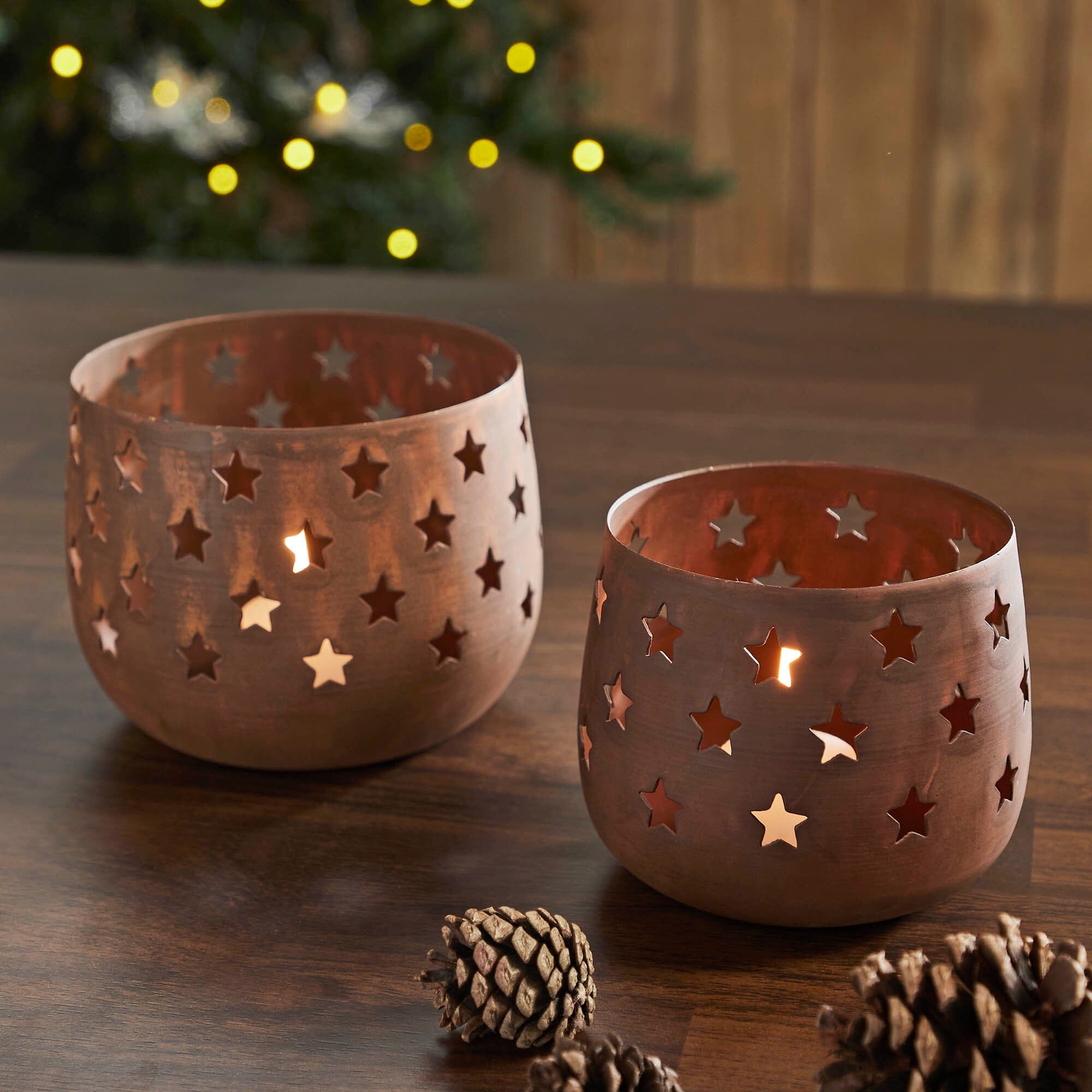 Stars Rust Votive Candle Holder - Set of 2