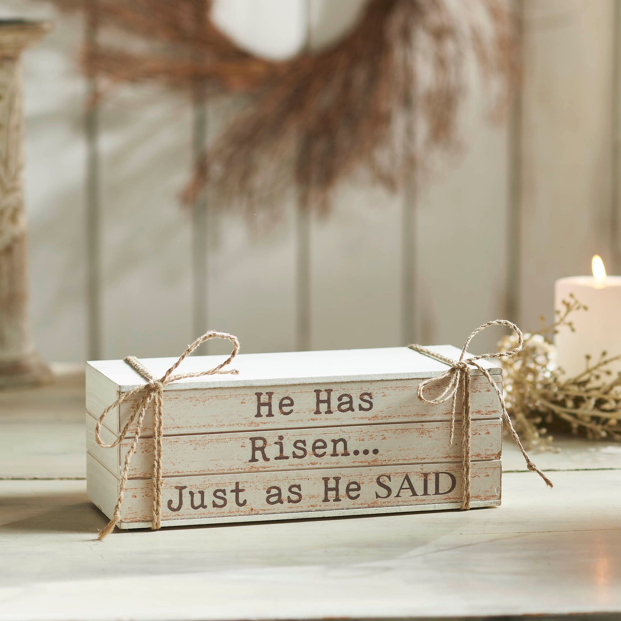 Antique White "He Has Risen" Faux Book Stack 3.5x10"