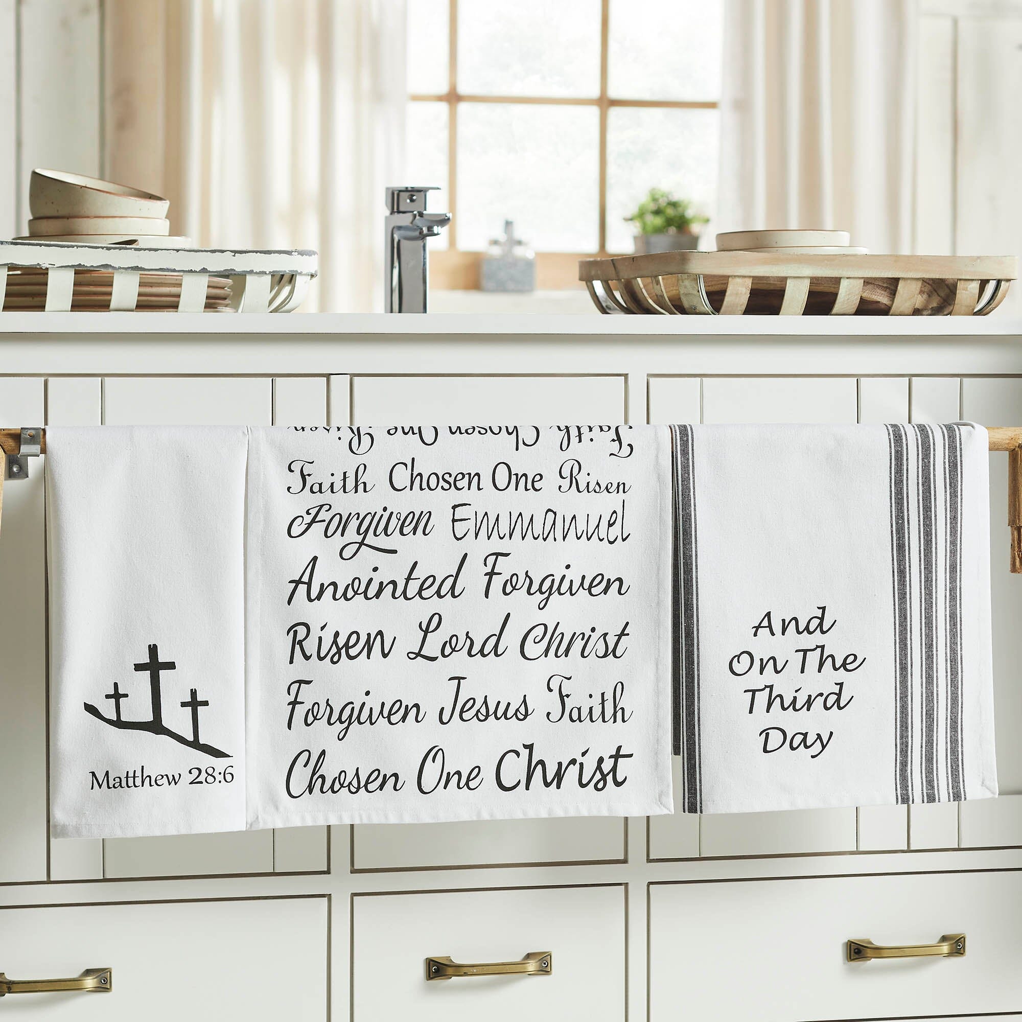 Words of Faith "Matthew 28:6" Tea Towels 16x28" - Set of 3
