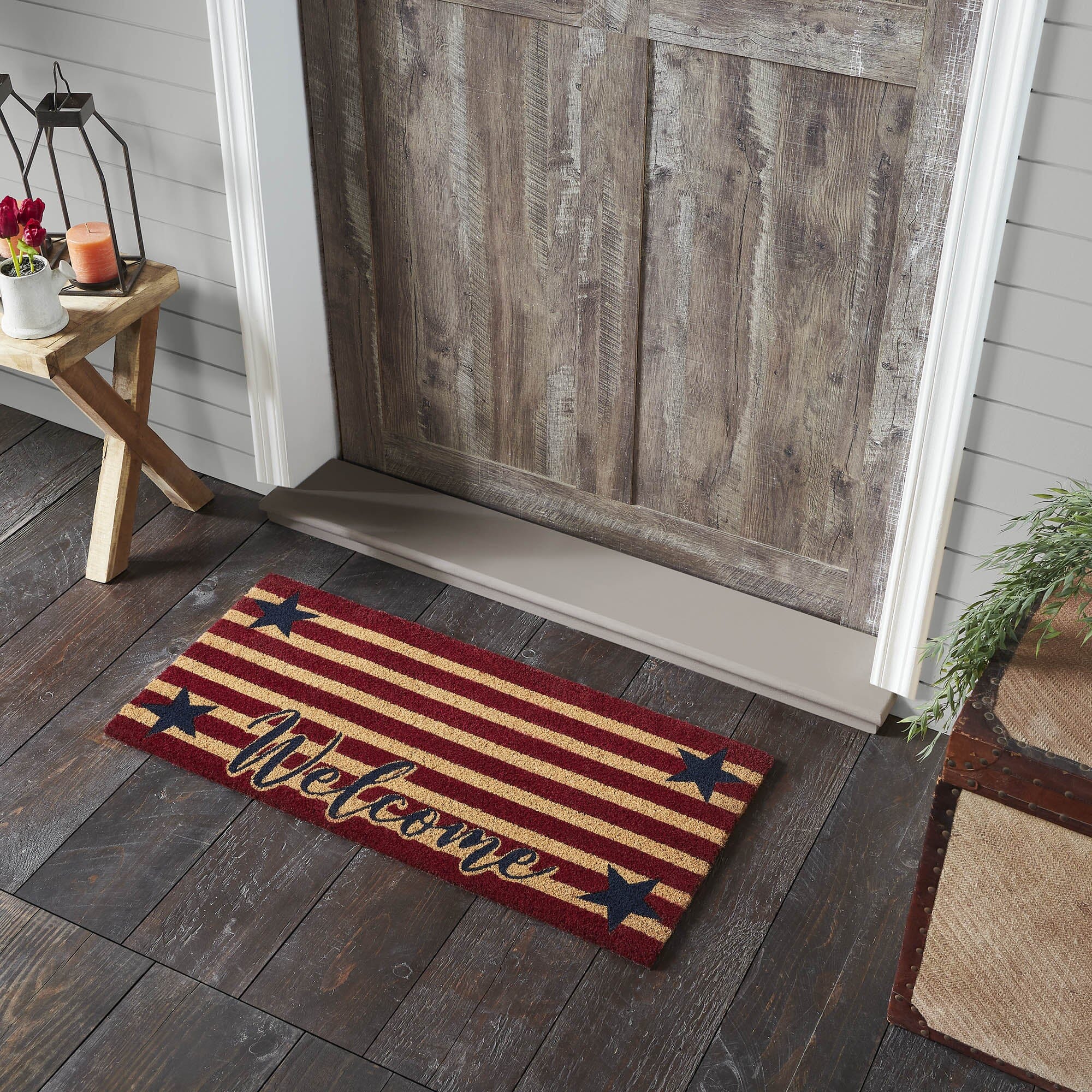 Patriotic Stripes Coir "Welcome" Rectangle Rug 17x36"