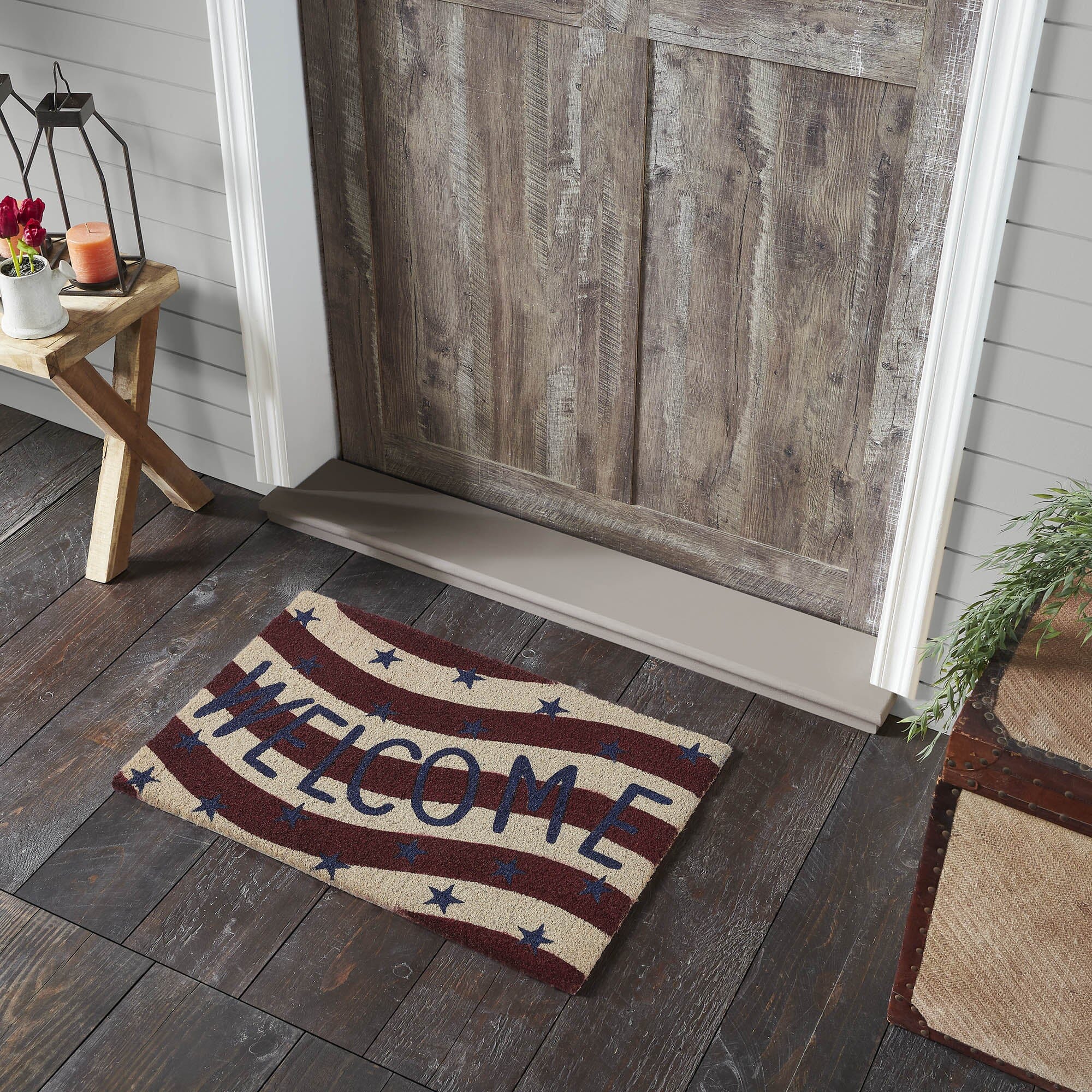 RWB Flag Stripes Coir "Welcome" Rectangle Rug 20x30"