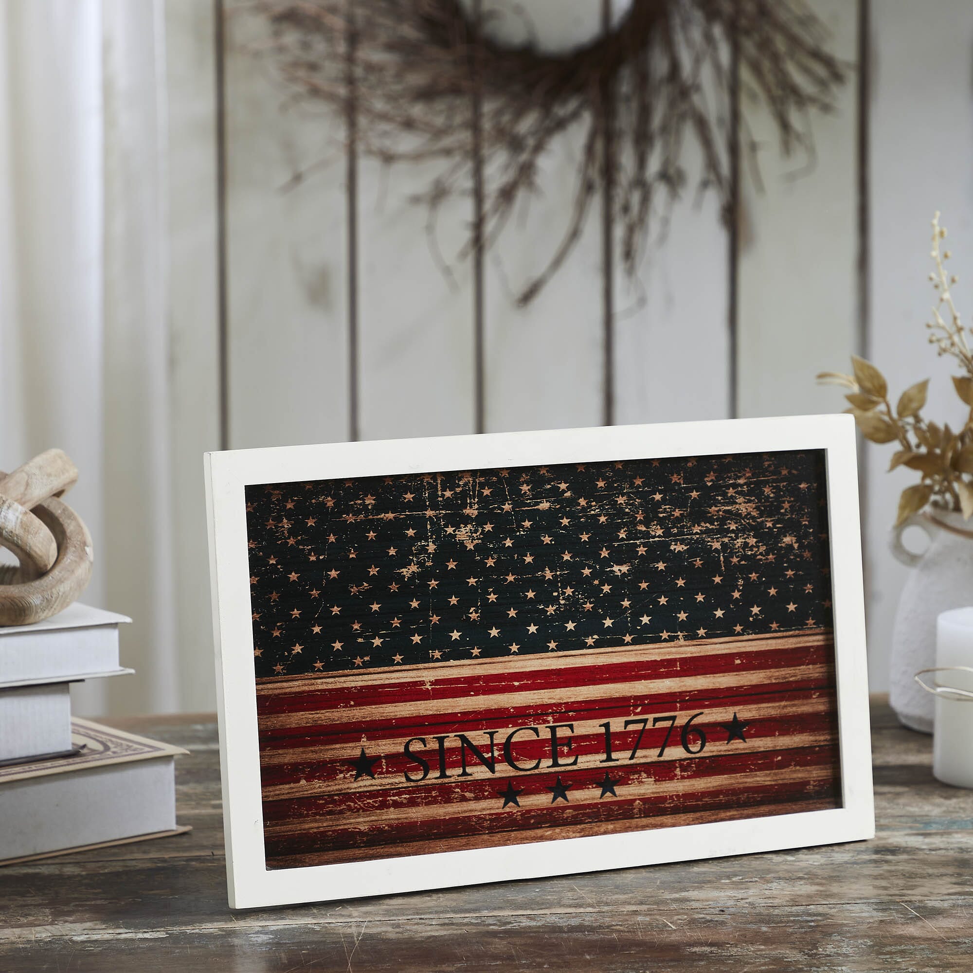 Vintage Wooden American Flag "Since 1776" Sign - 10x16"