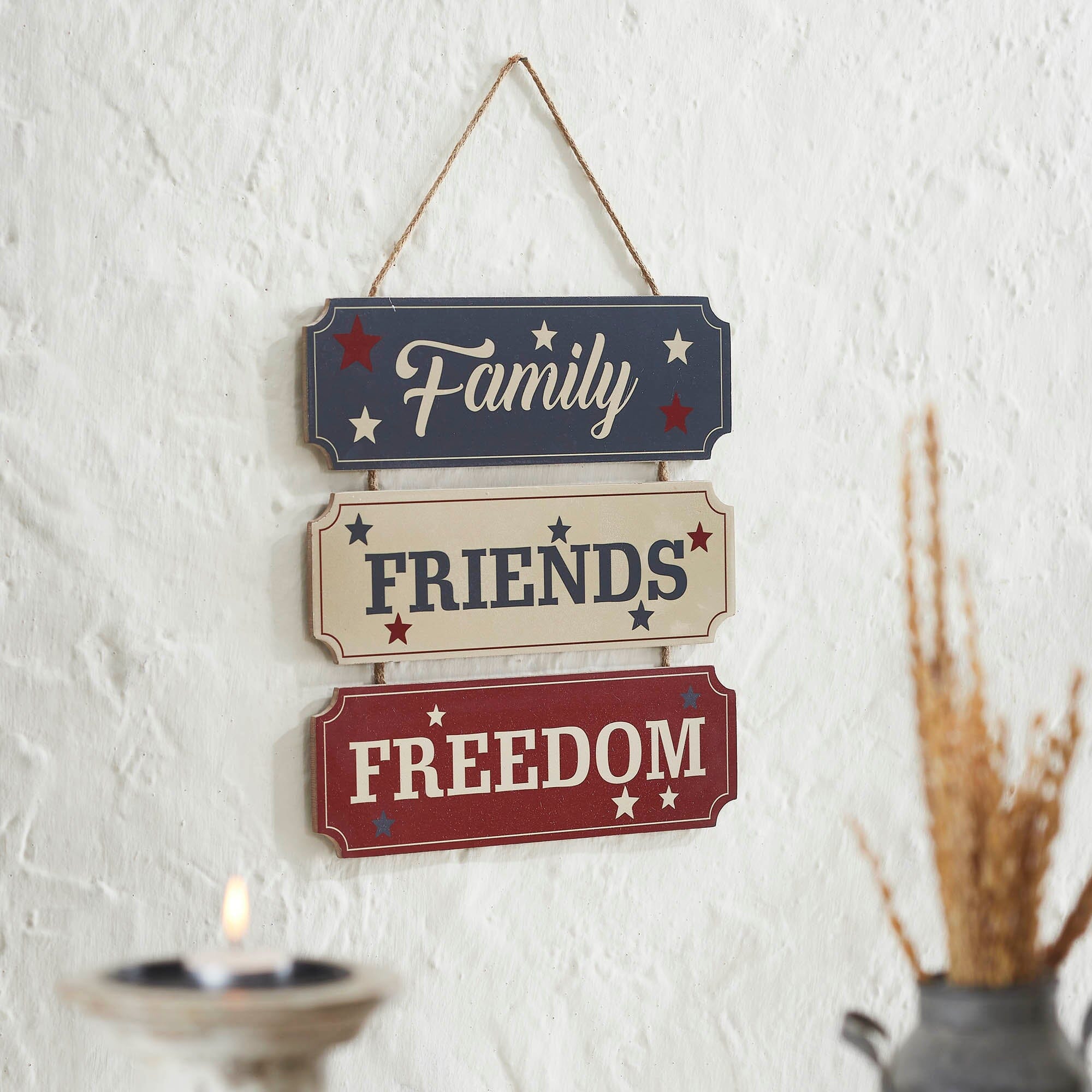 "Family Friends Freedom" Americana Wall Decor - 12x12"