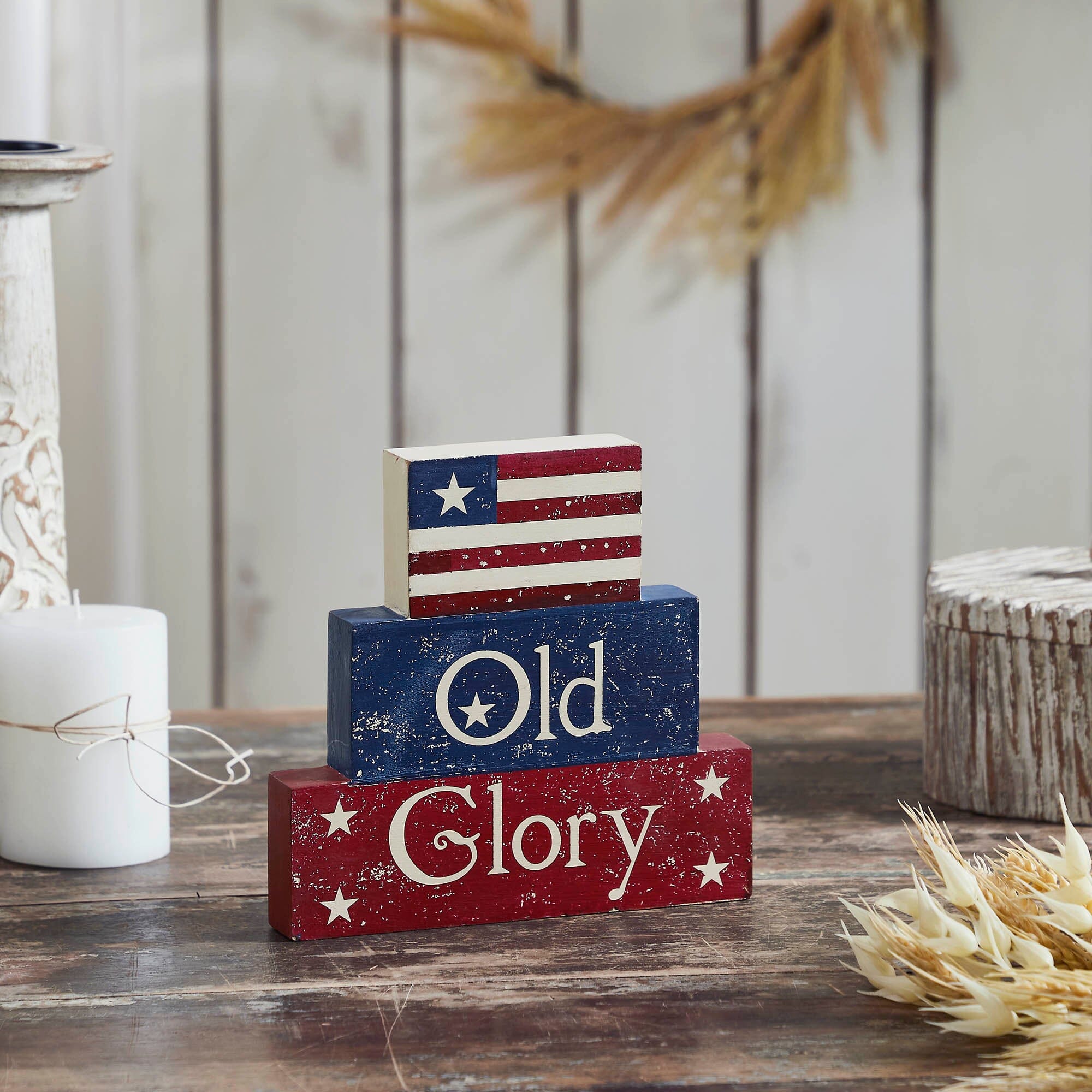 "Old Glory" Vintage Block Sign - 7.5x8"