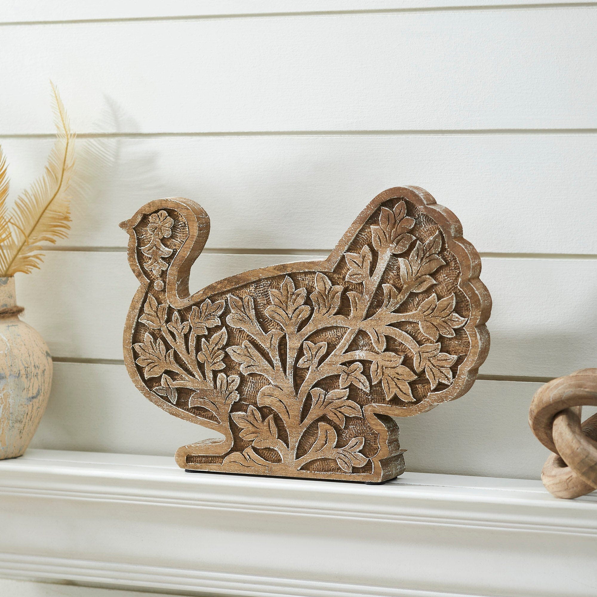 Wooden Carved Harvest Leaf Turkey 10x14"
