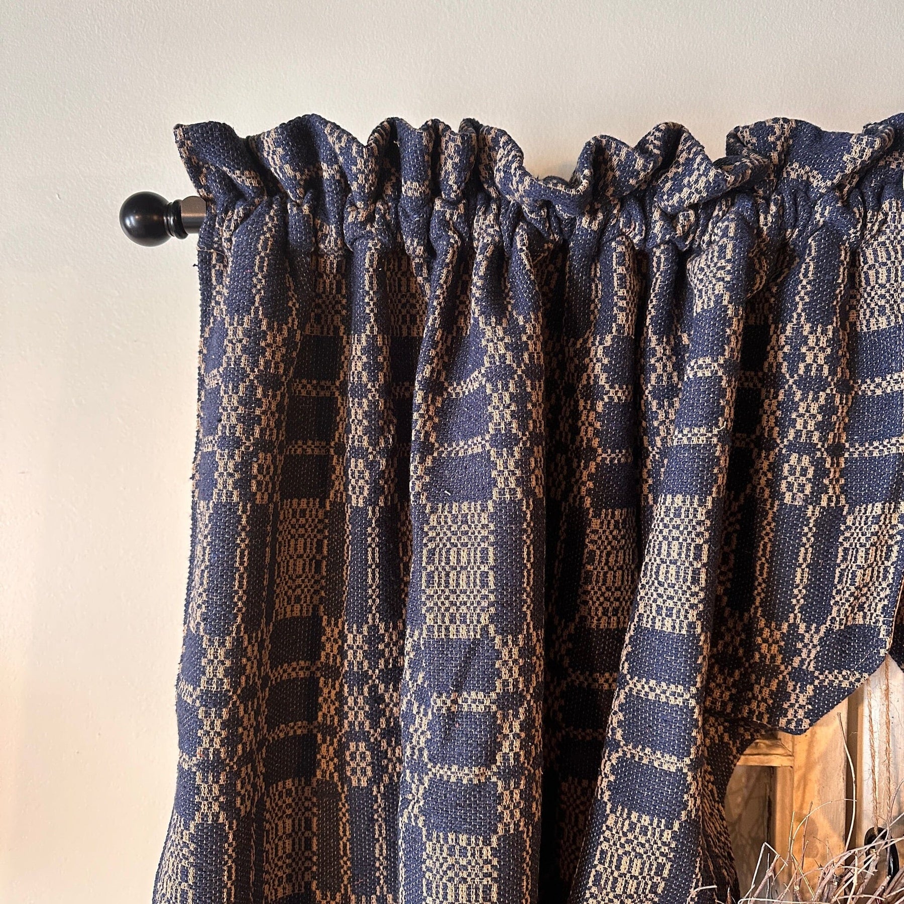 Pine Creek Autumn Frost Navy and Tan Woven Long Swag Curtain 63"