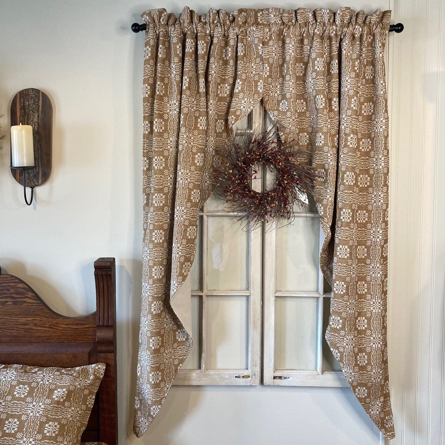 Pine Creek Gettysburg Mustard and Creme Woven Long Swag Curtain 63"