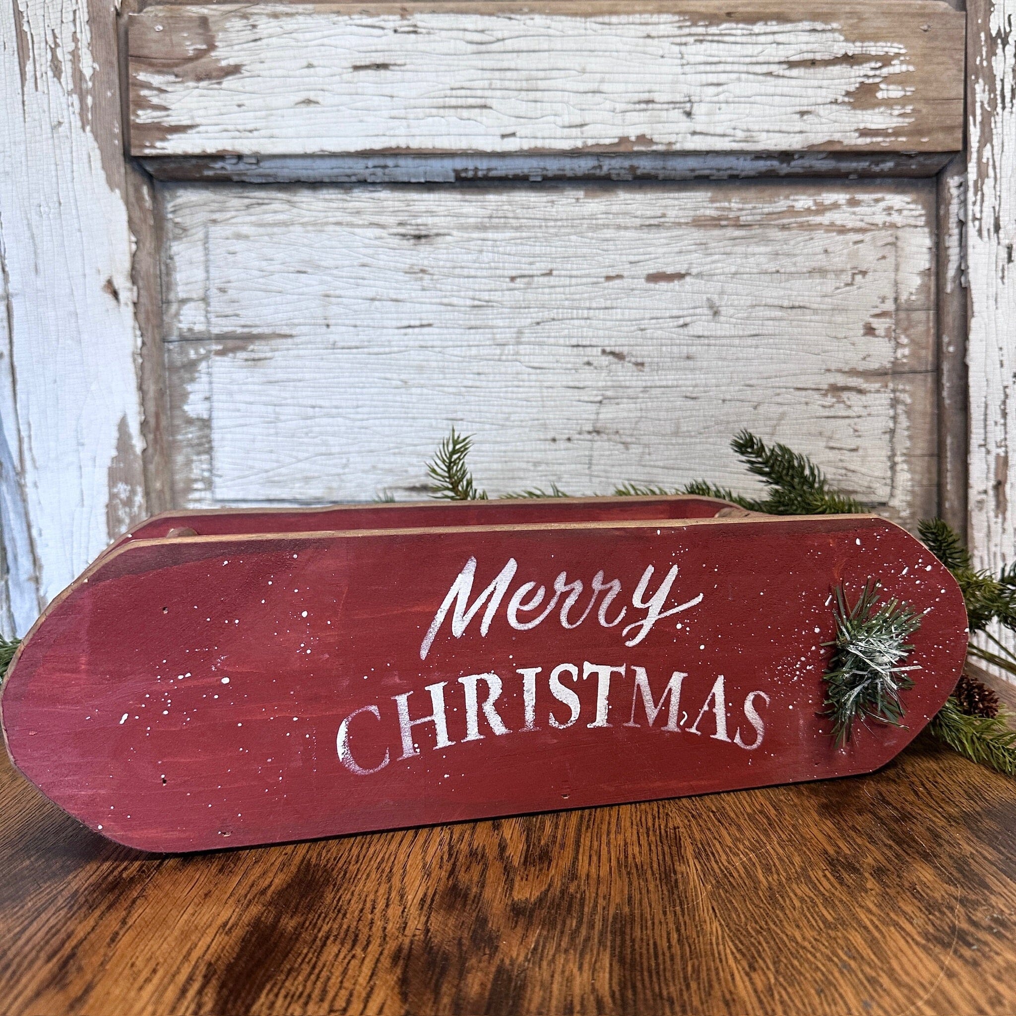 Burgundy "Merry Christmas" Sled Box