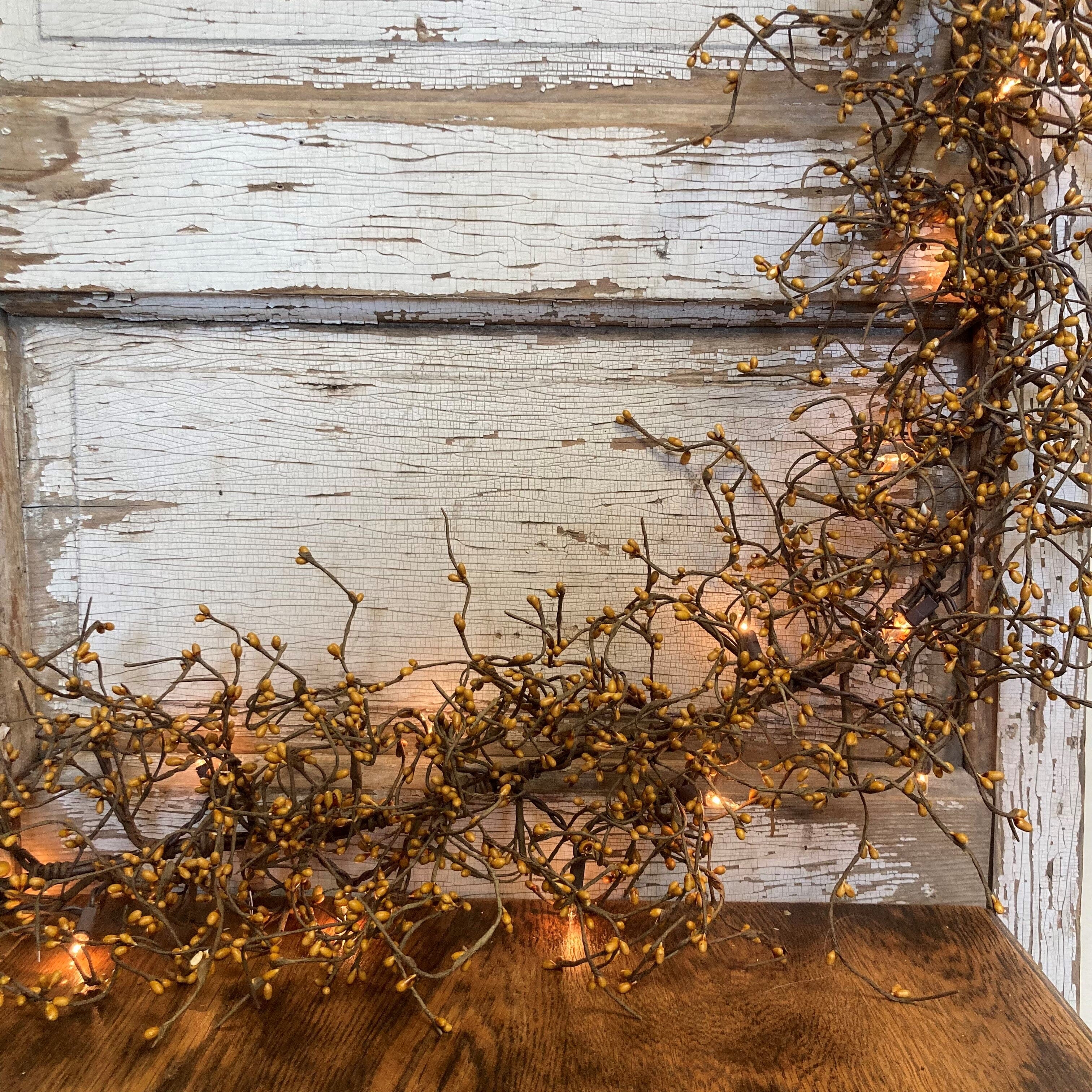 CWI Lighted Gold Pip Berry Garland 4'