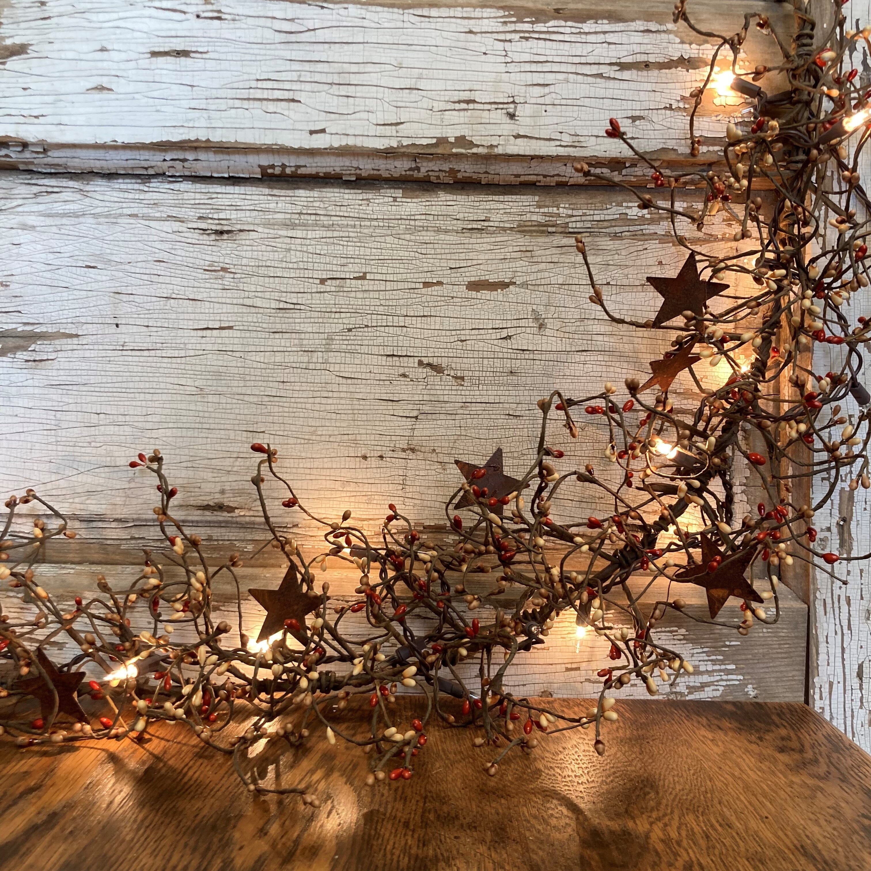 CWI Lighted Pumpkin Spice Pip Berry and Star Garland 40"