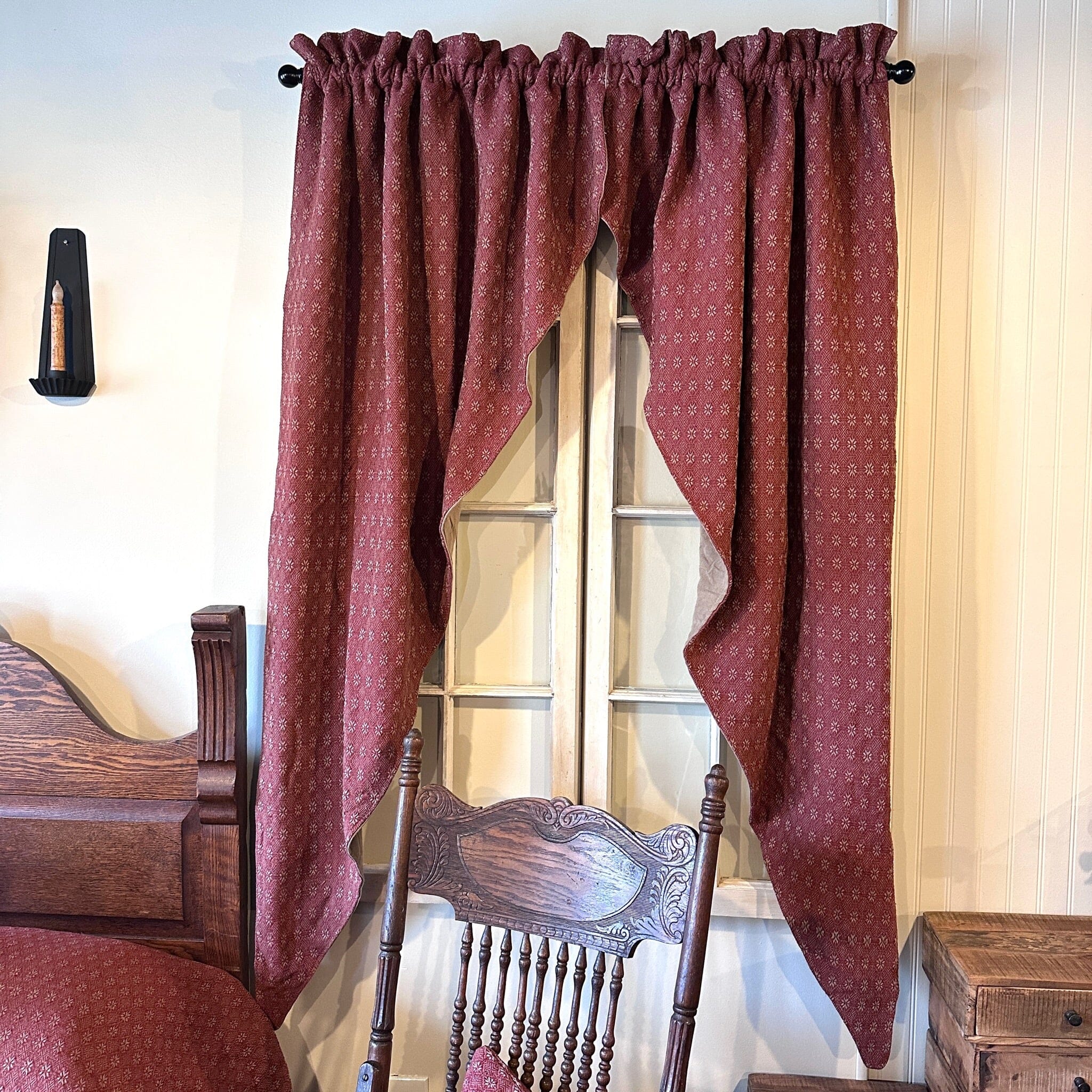 Pine Creek Packsville Rose Colonial Red and Tan Woven Swag Curtains 63"