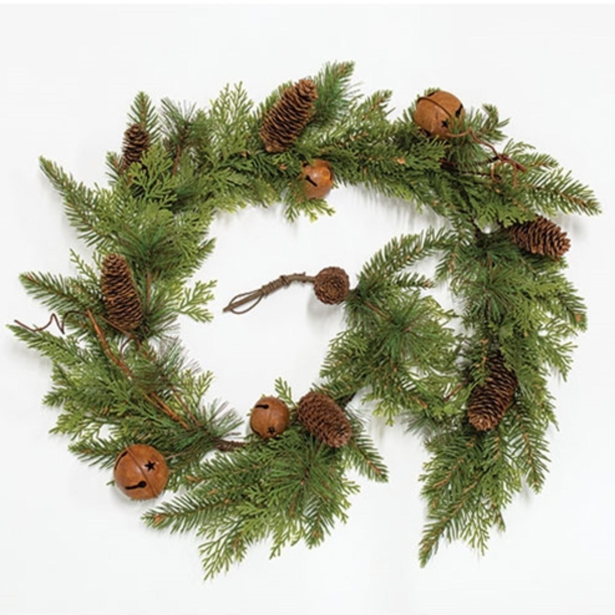 Jingle Bell 5' Garland with Rustic Cedar Sprigs & Pine Cones