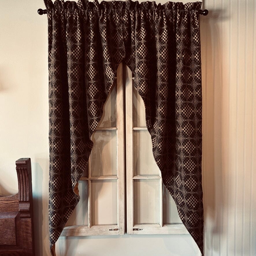 Pine Creek Shadowbrook Black and Mustard Woven Lined Long Swag 63"