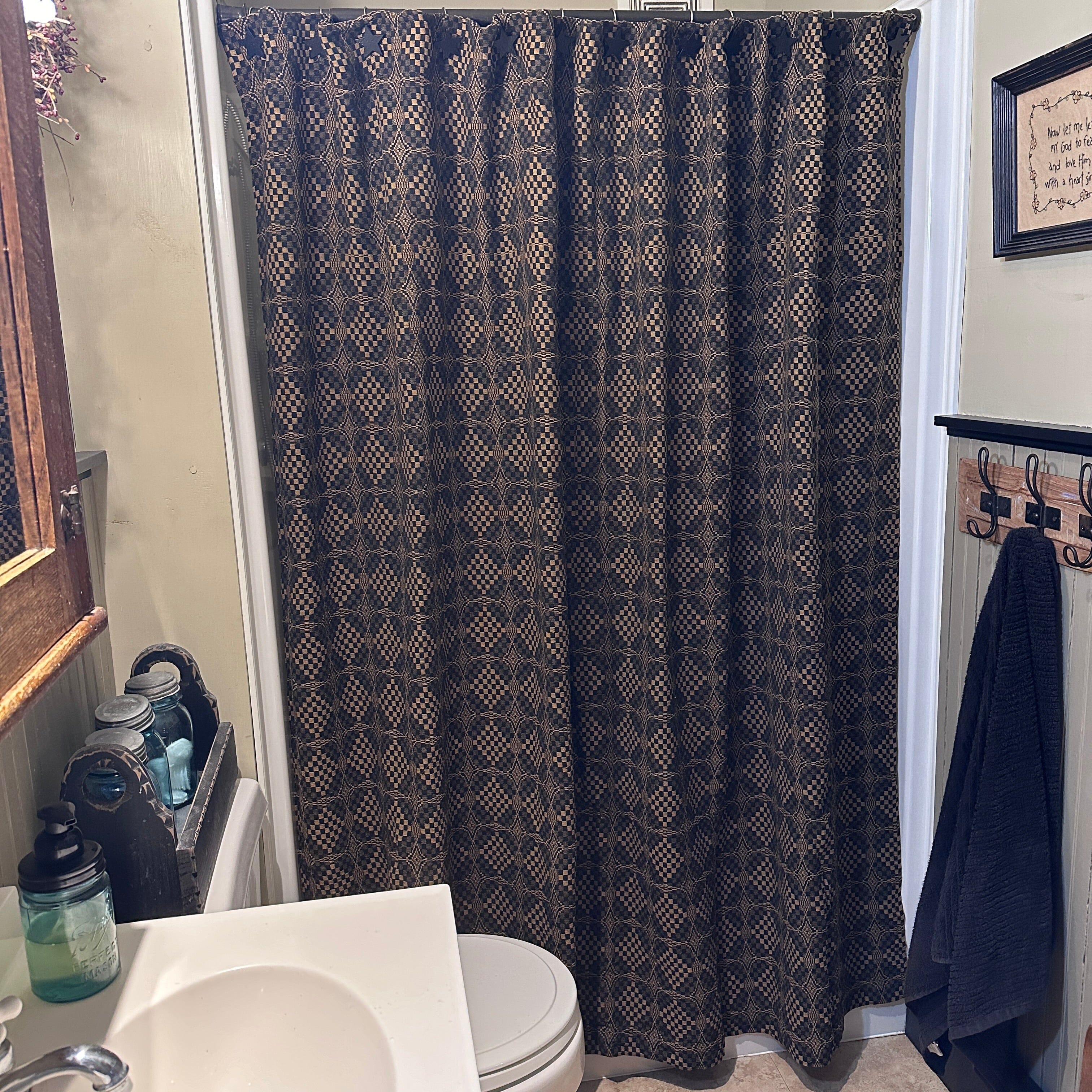 Pine Creek Shadowbrook Black and Mustard Woven Shower Curtain