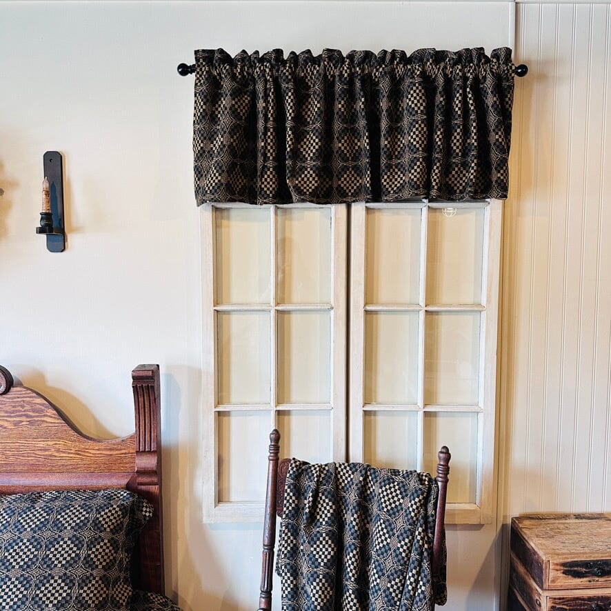 Pine Creek Shadowbrook Black and Mustard Woven Lined Valance 72"