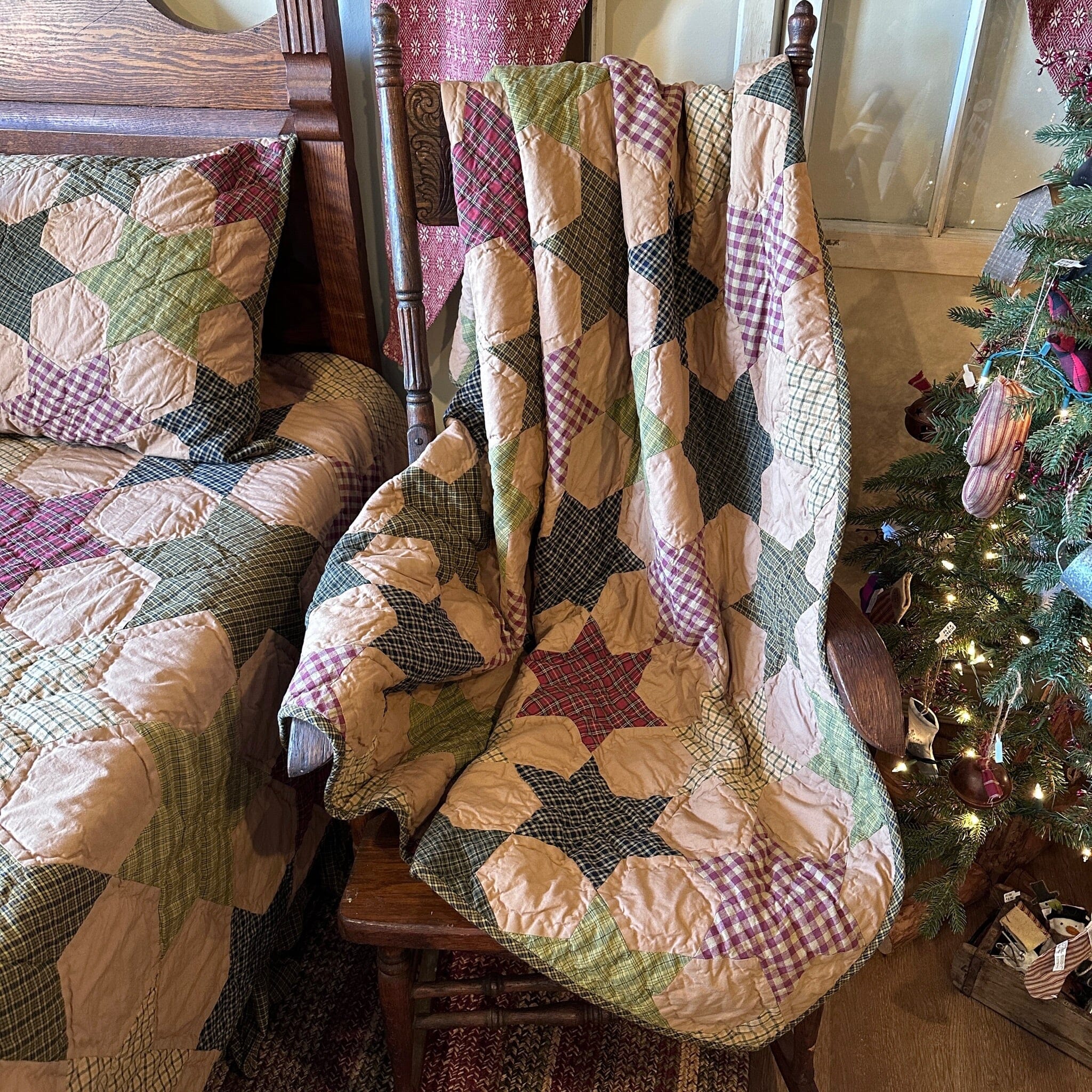 Tea Cabin Tumbling Star Quilted Throw | Primitive Star Quilt Shop