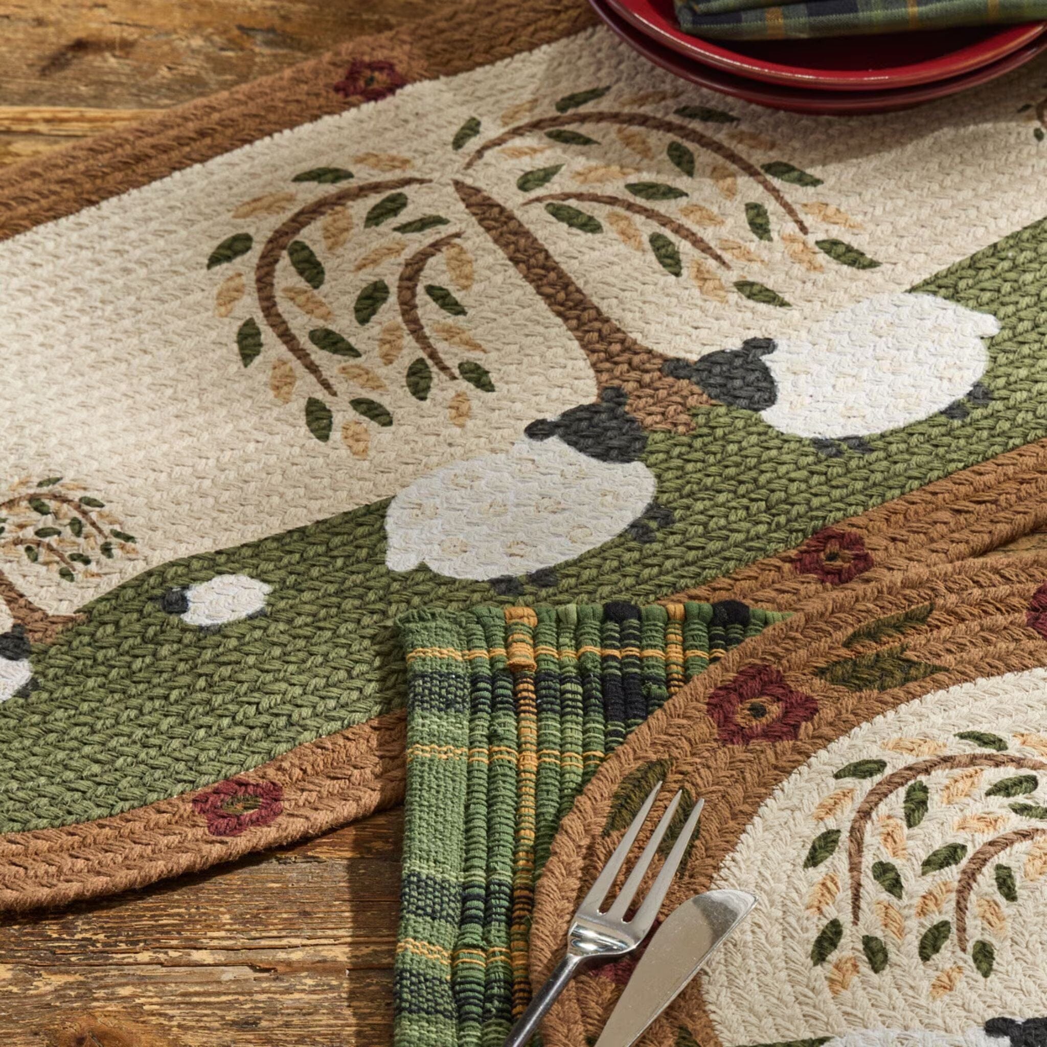 Park Designs 36" Braided Table Runner with Sheep & Willow