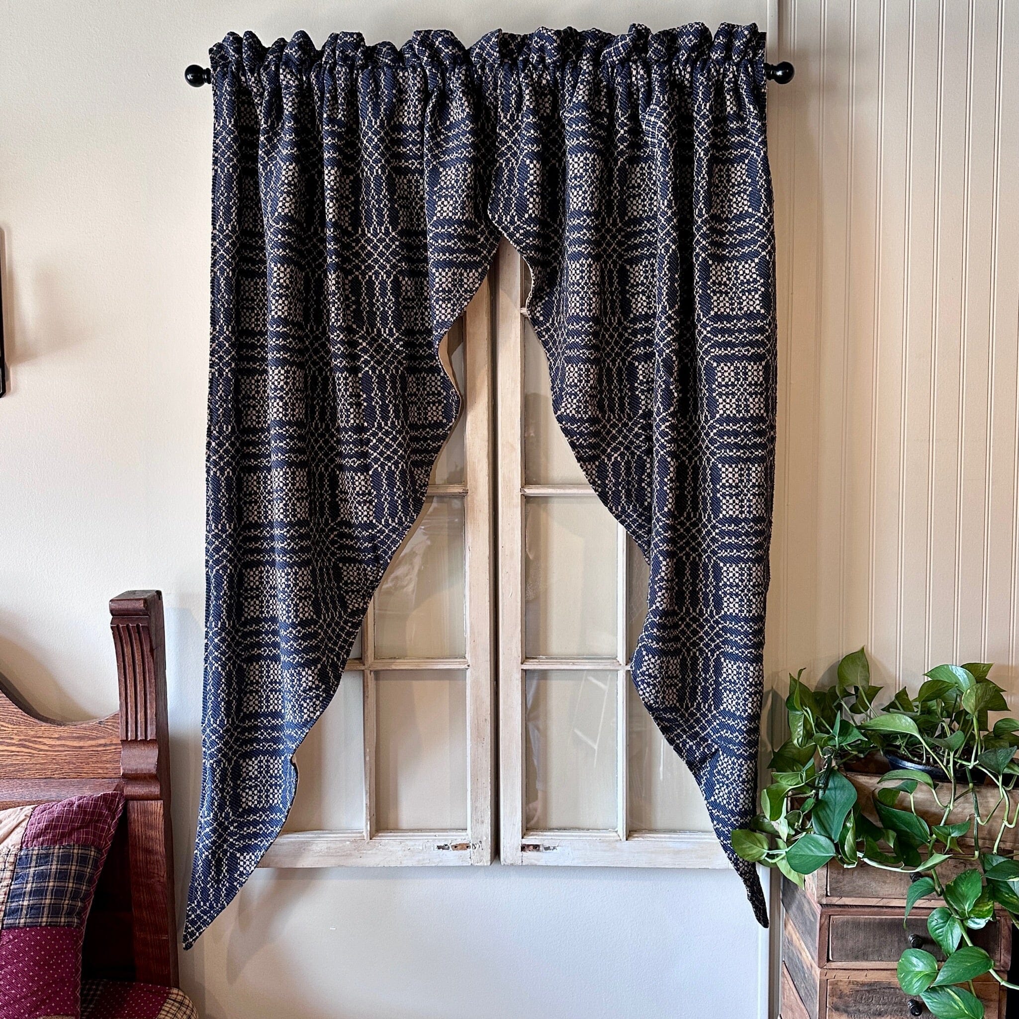 Pine Creek Nantucket Navy and Tan Woven Long Swag Curtain 63"