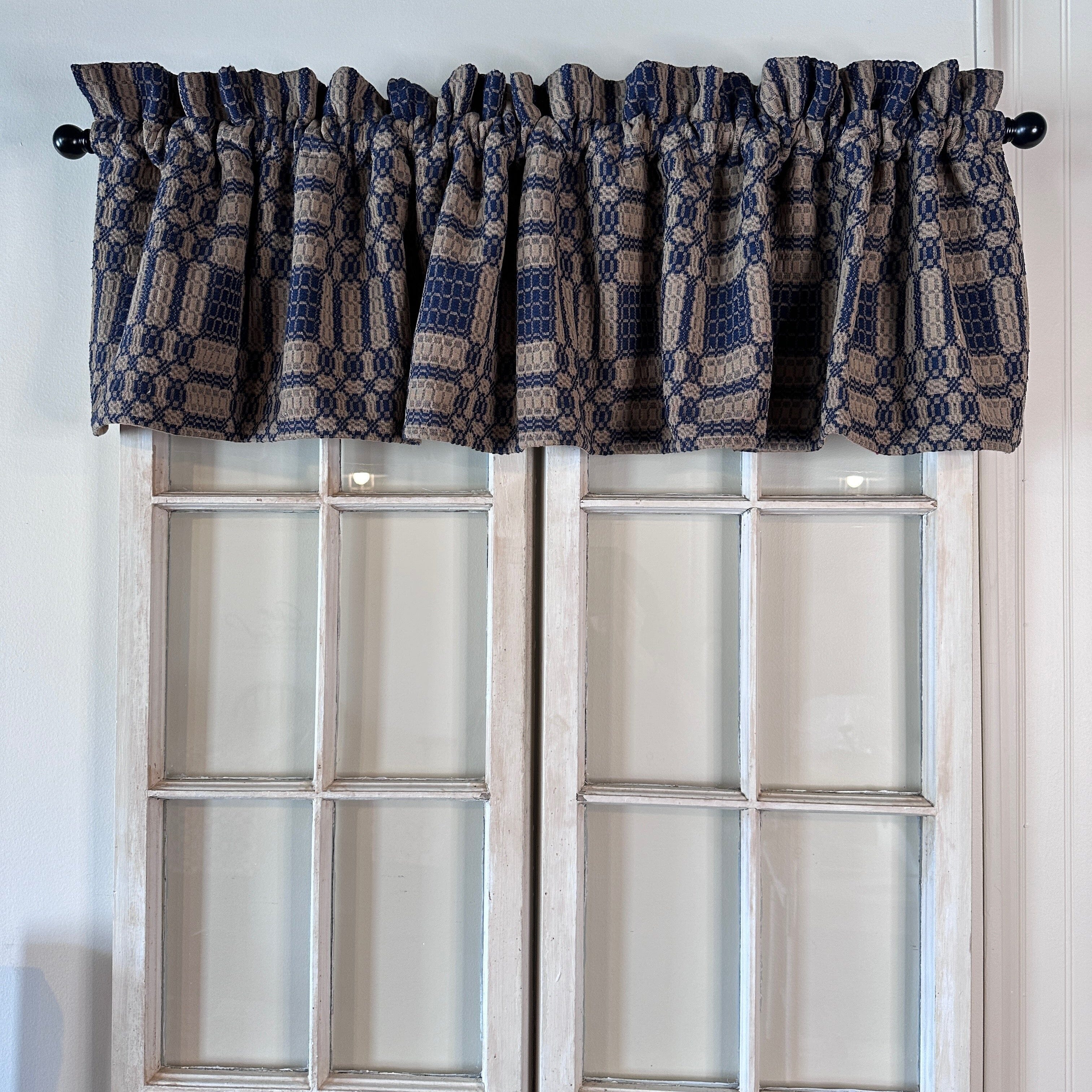 Pine Creek Westbury Navy and Tan Woven Lined Valance 72"