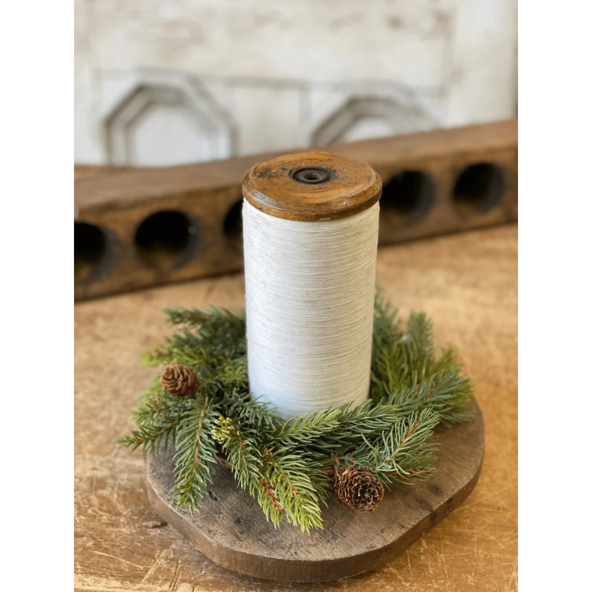 Lancaster and Vintage White Spruce with Cones Pillar Candle Ring