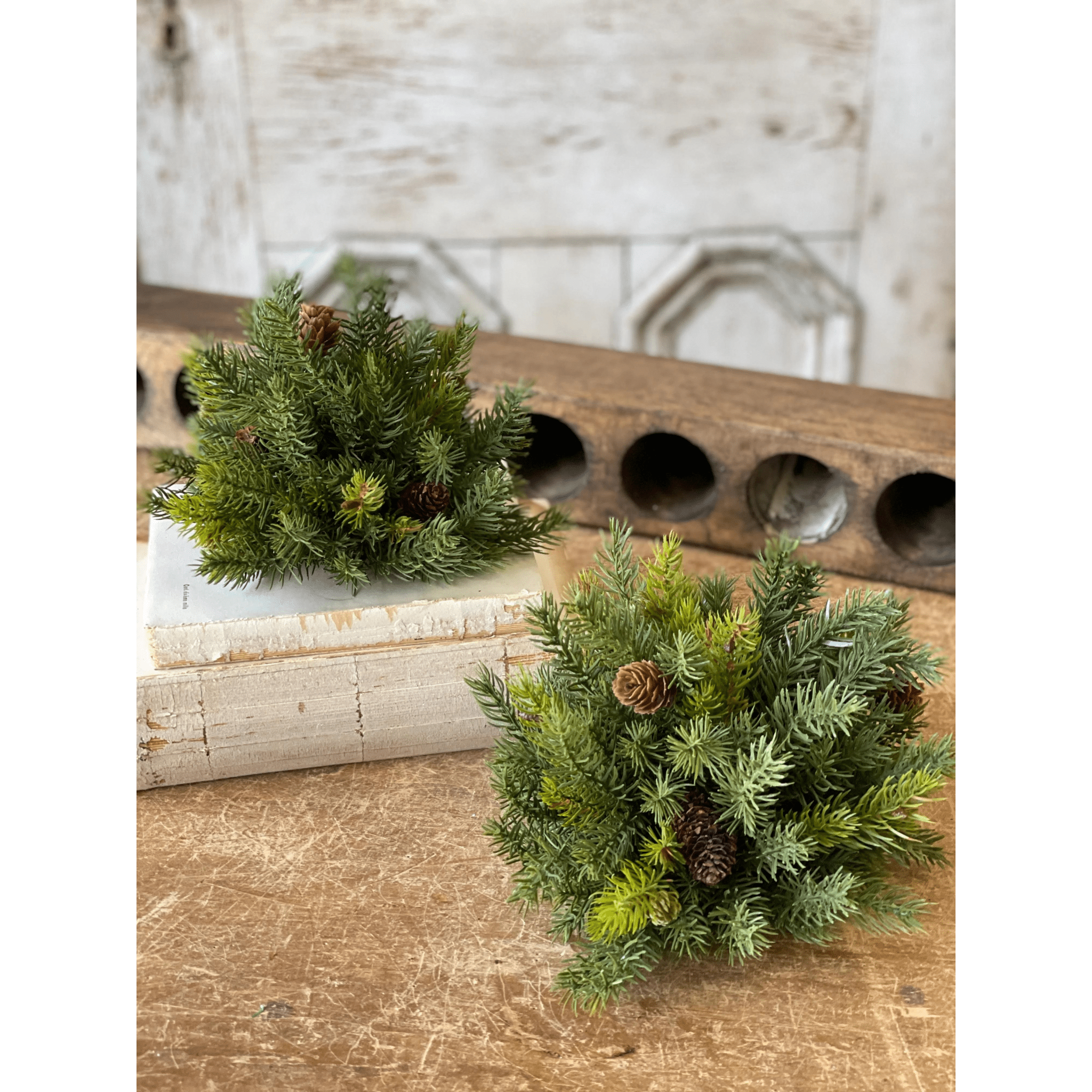 Lancaster and Vintage White Spruce with Cones Half Sphere