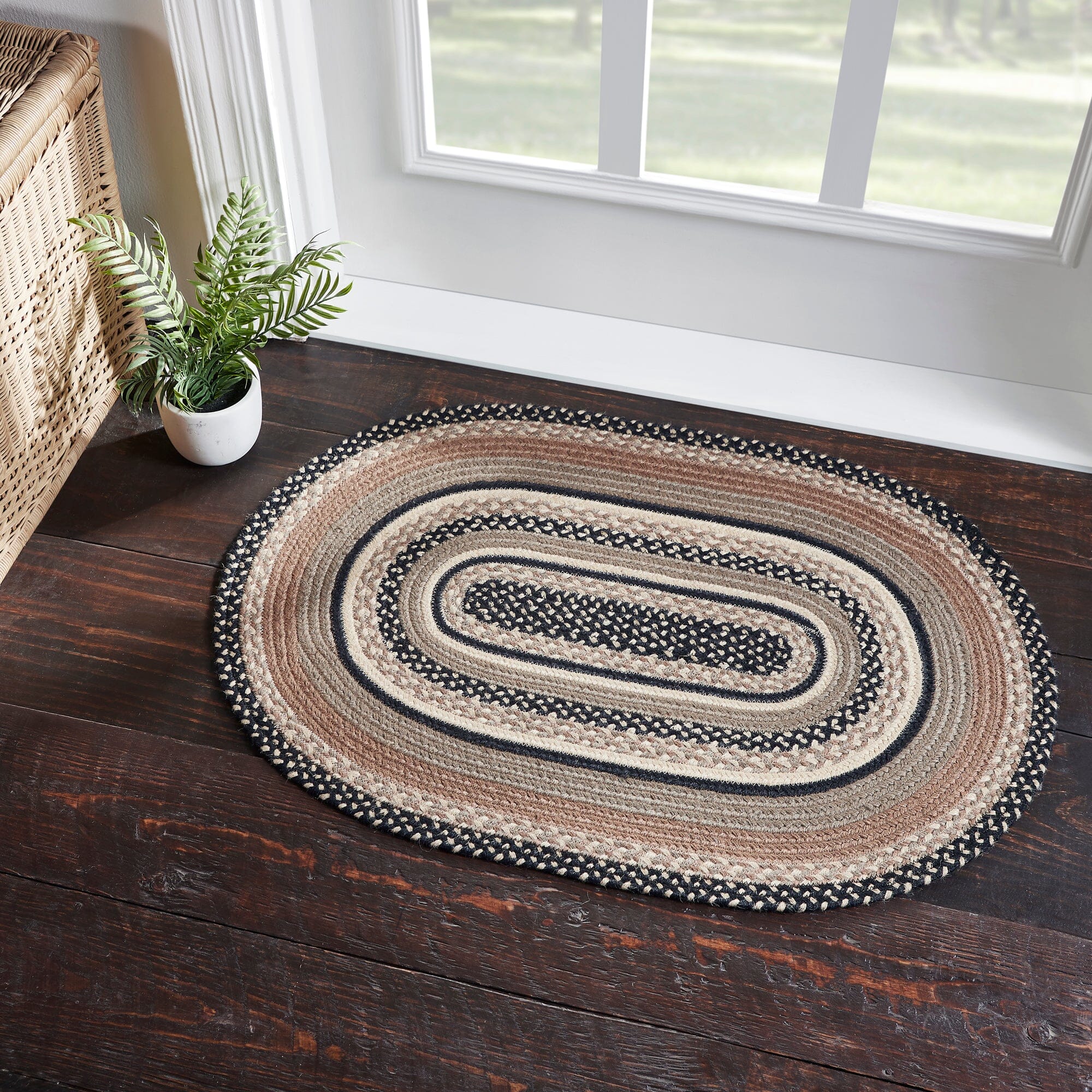 Sawyer Mill Charcoal Oval Braided Rug 24x36" - with Pad