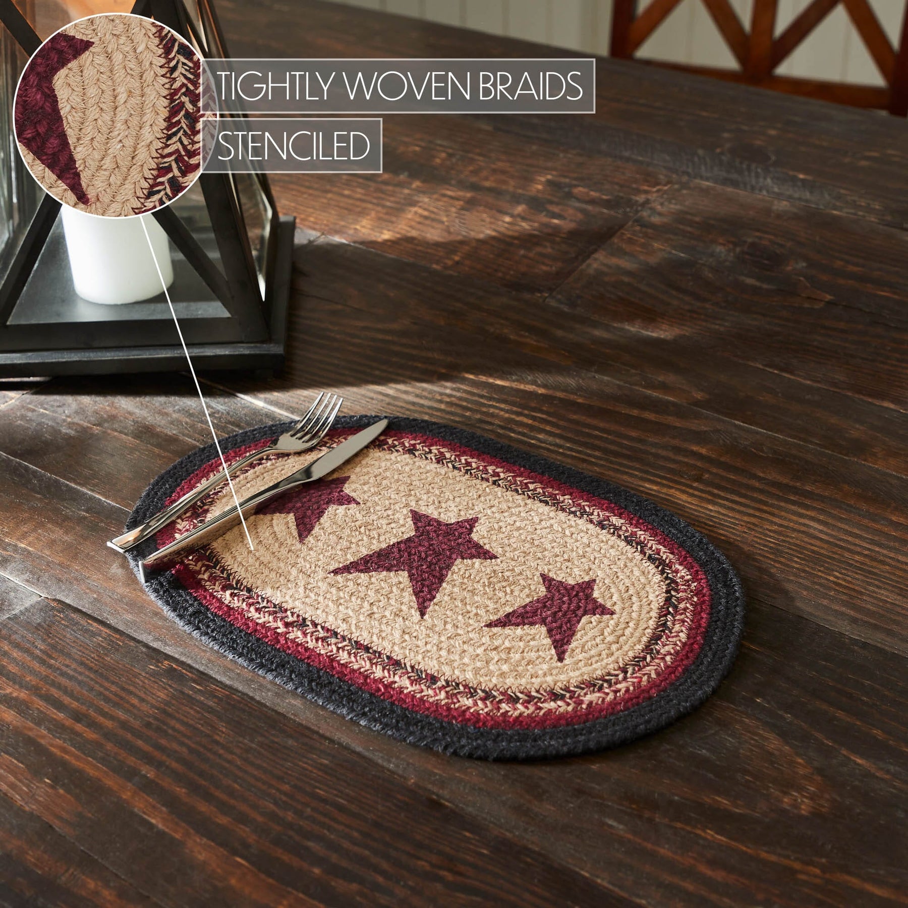 Connell Stencil Stars Braided Oval Placemat 10x15"