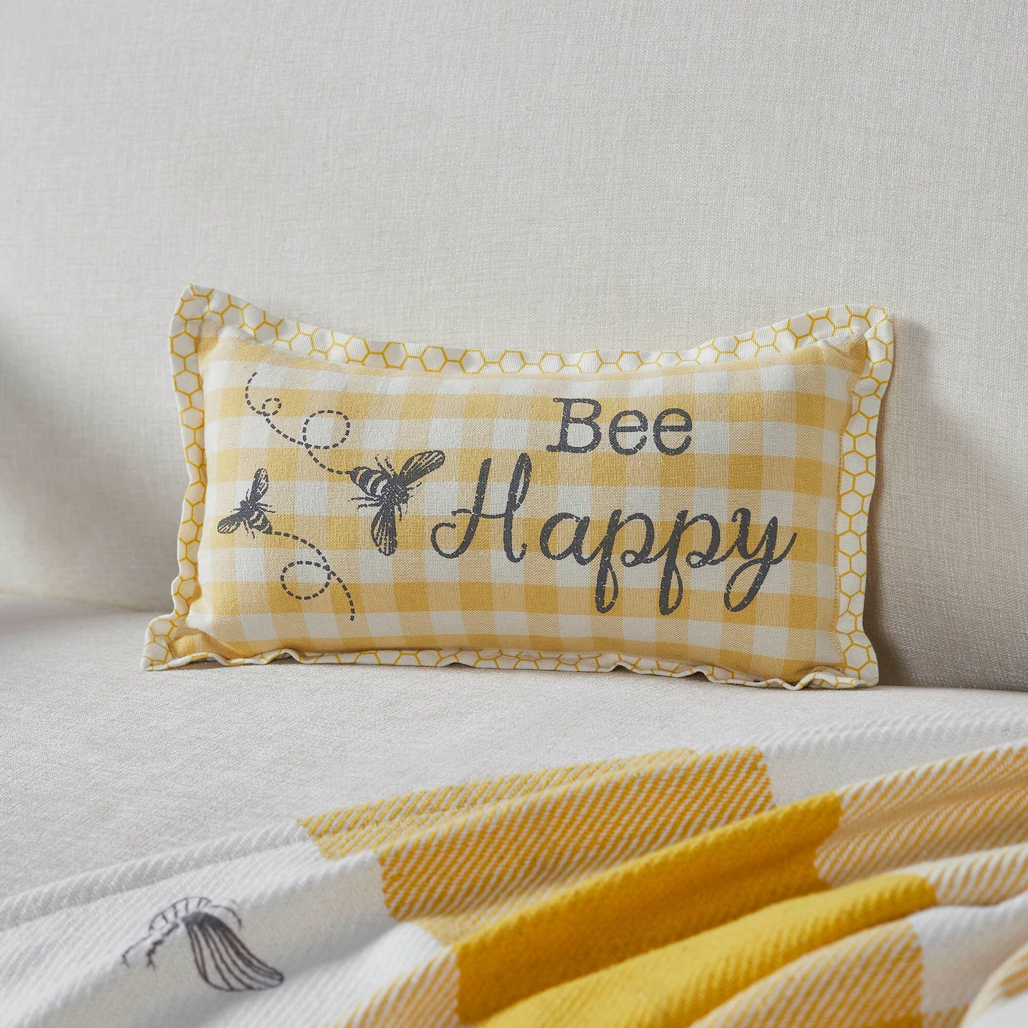 Buzzy Bees "Bee Happy" Pillow 7x13"