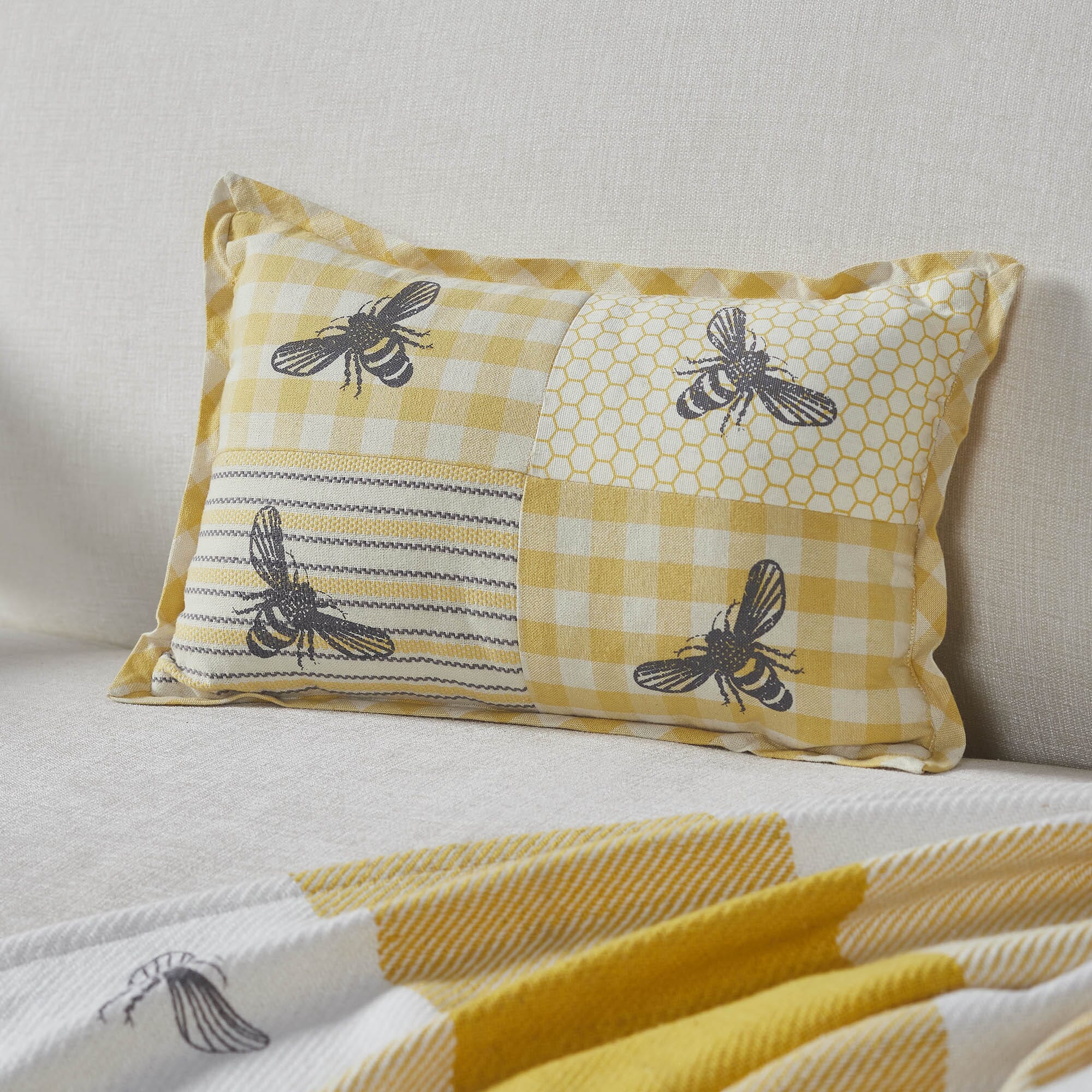 Buzzy Bees Patchwork Bee Pillow 9.5x14"