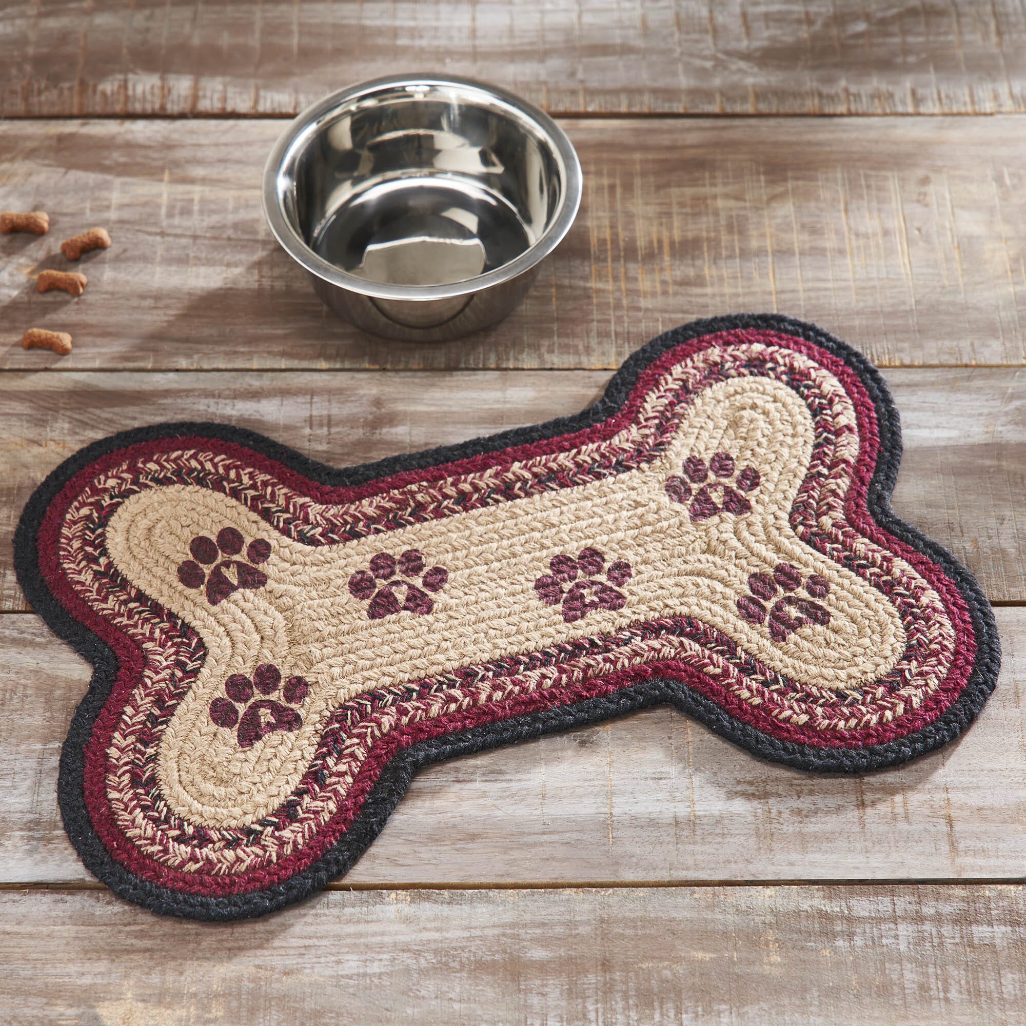 Connell Stencil Paws Small Bone Braided Rug 11.5x17.5"