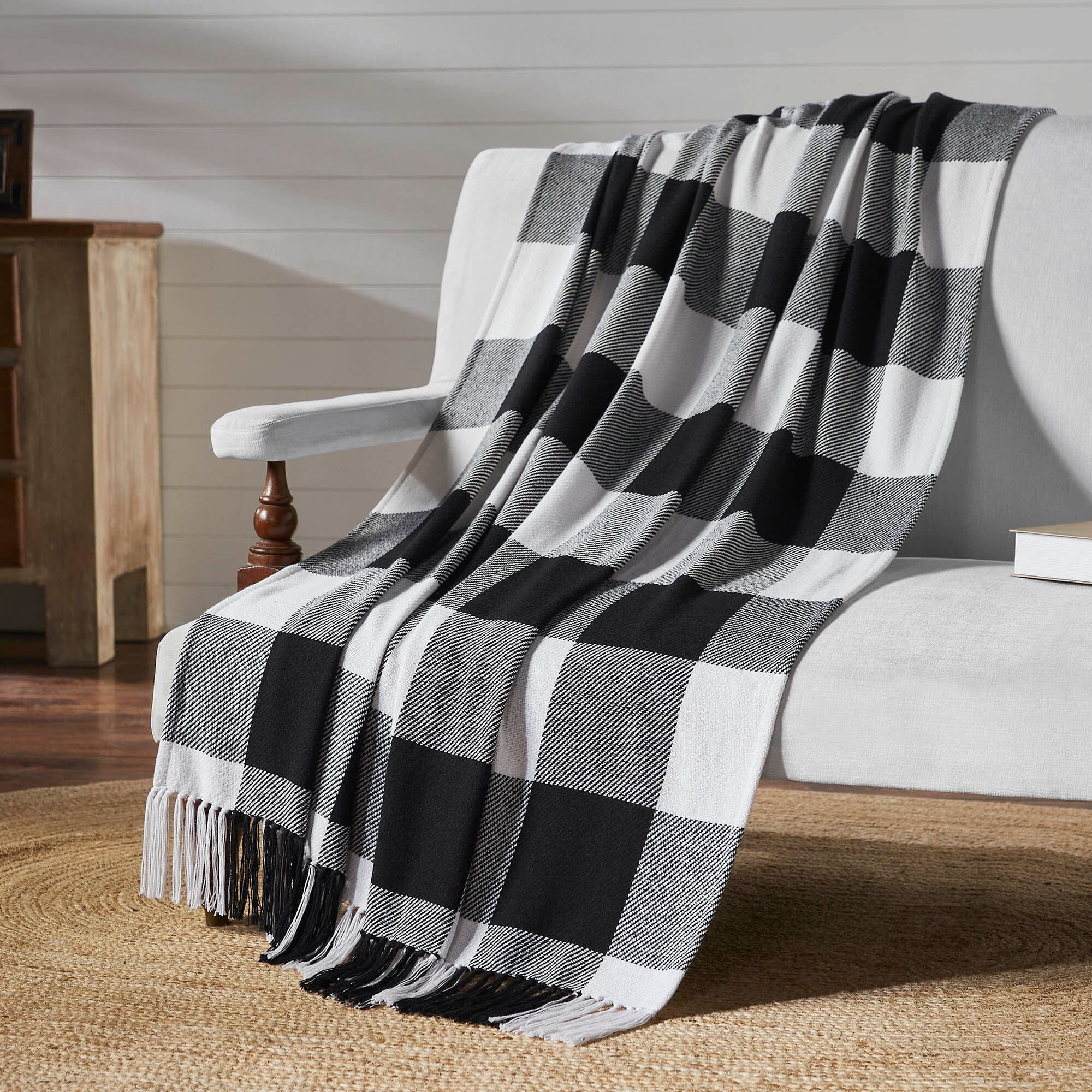 Annie Black Buffalo Check Woven Throw