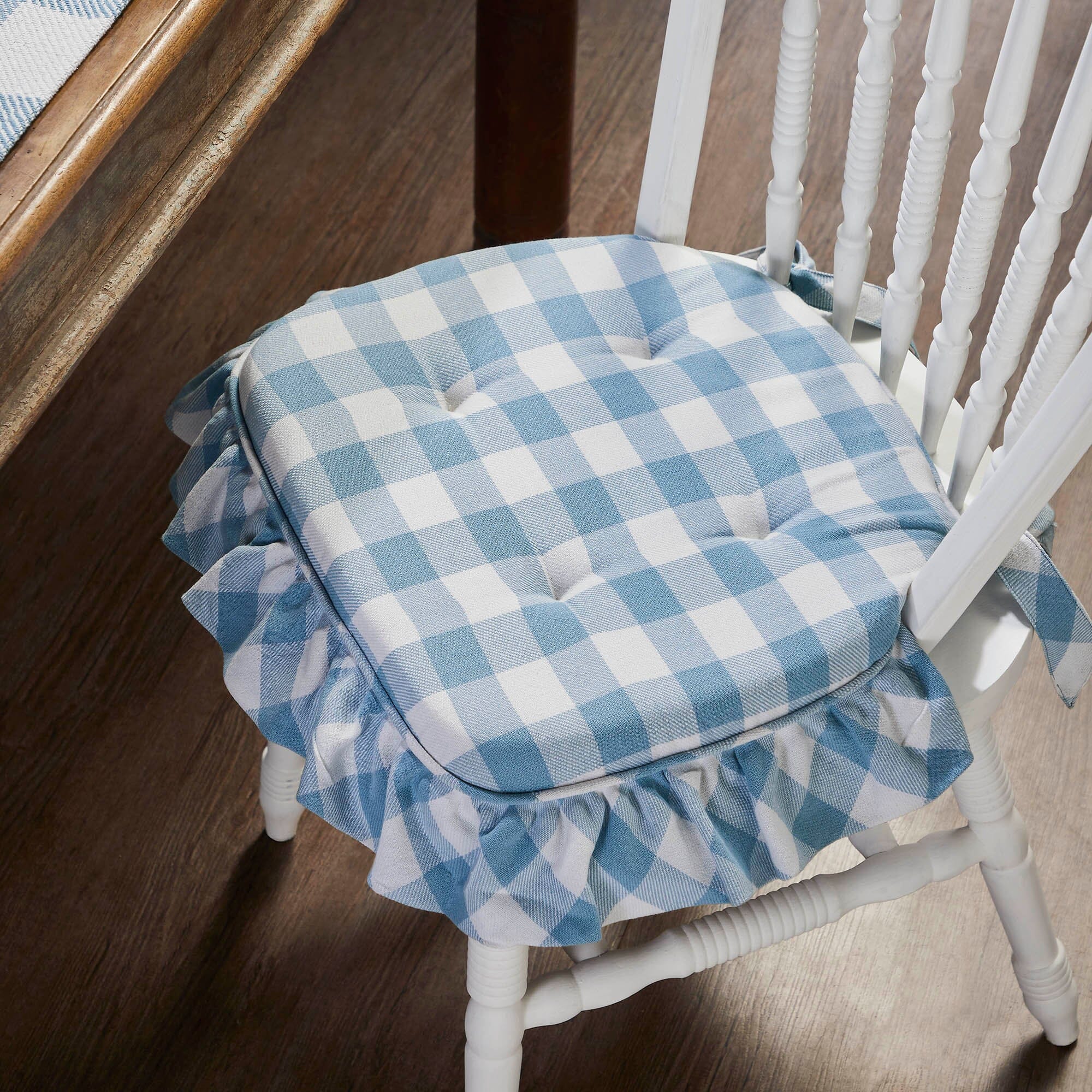 Annie Blue Buffalo Check Ruffled Chair Pad 16.5x18
