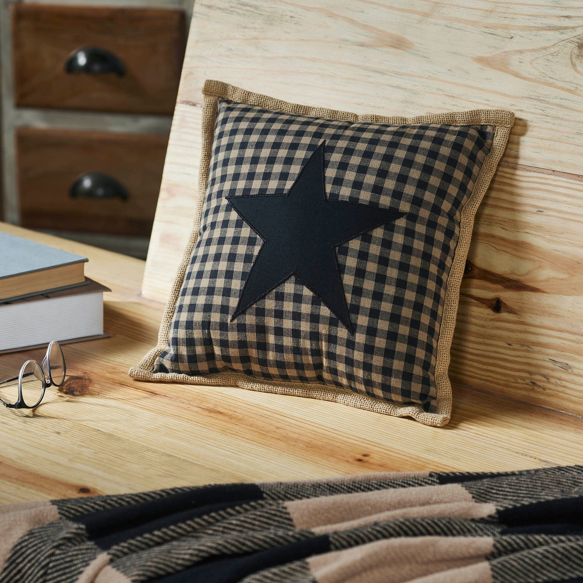 Black Check Star Pillow 12"