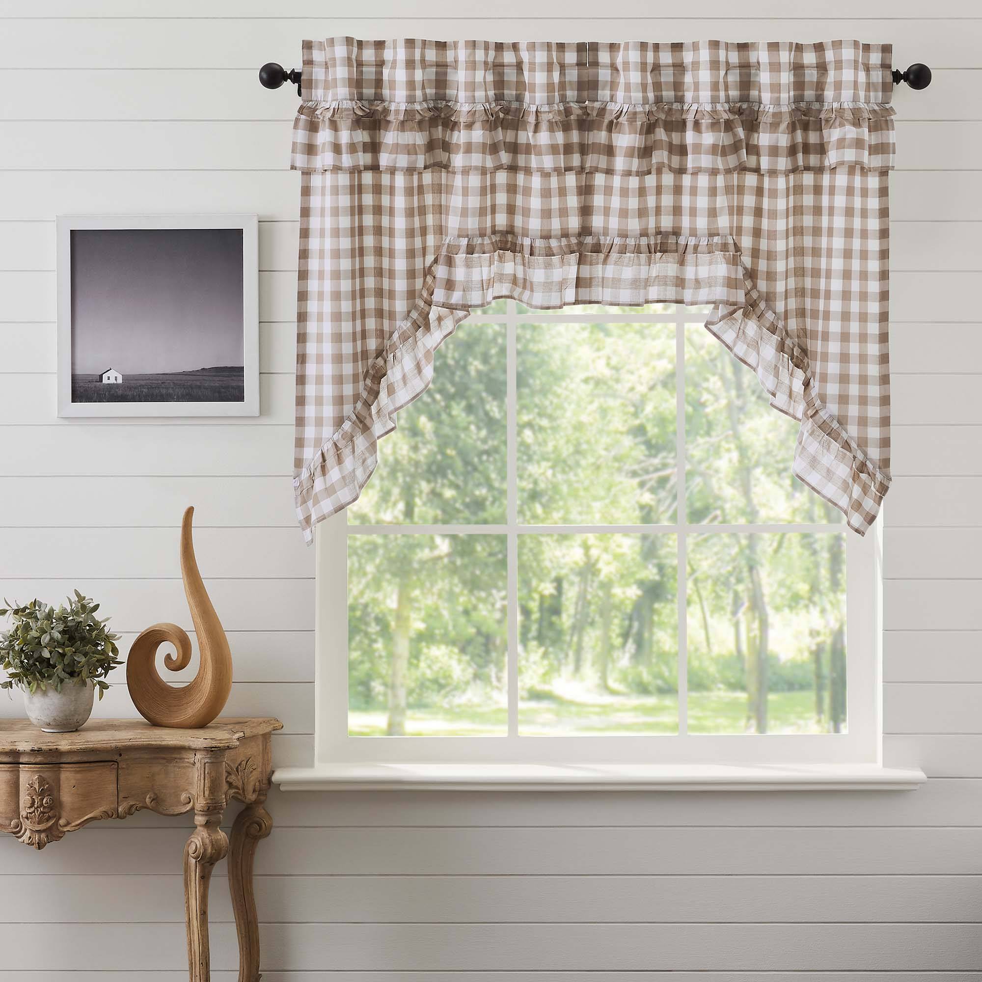 Annie Portabella Buffalo Check Ruffled Lined Swag Curtains