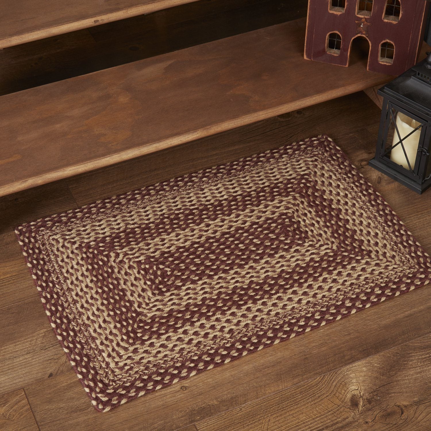Burgundy and Tan Rectangle Braided Rug 20x30"