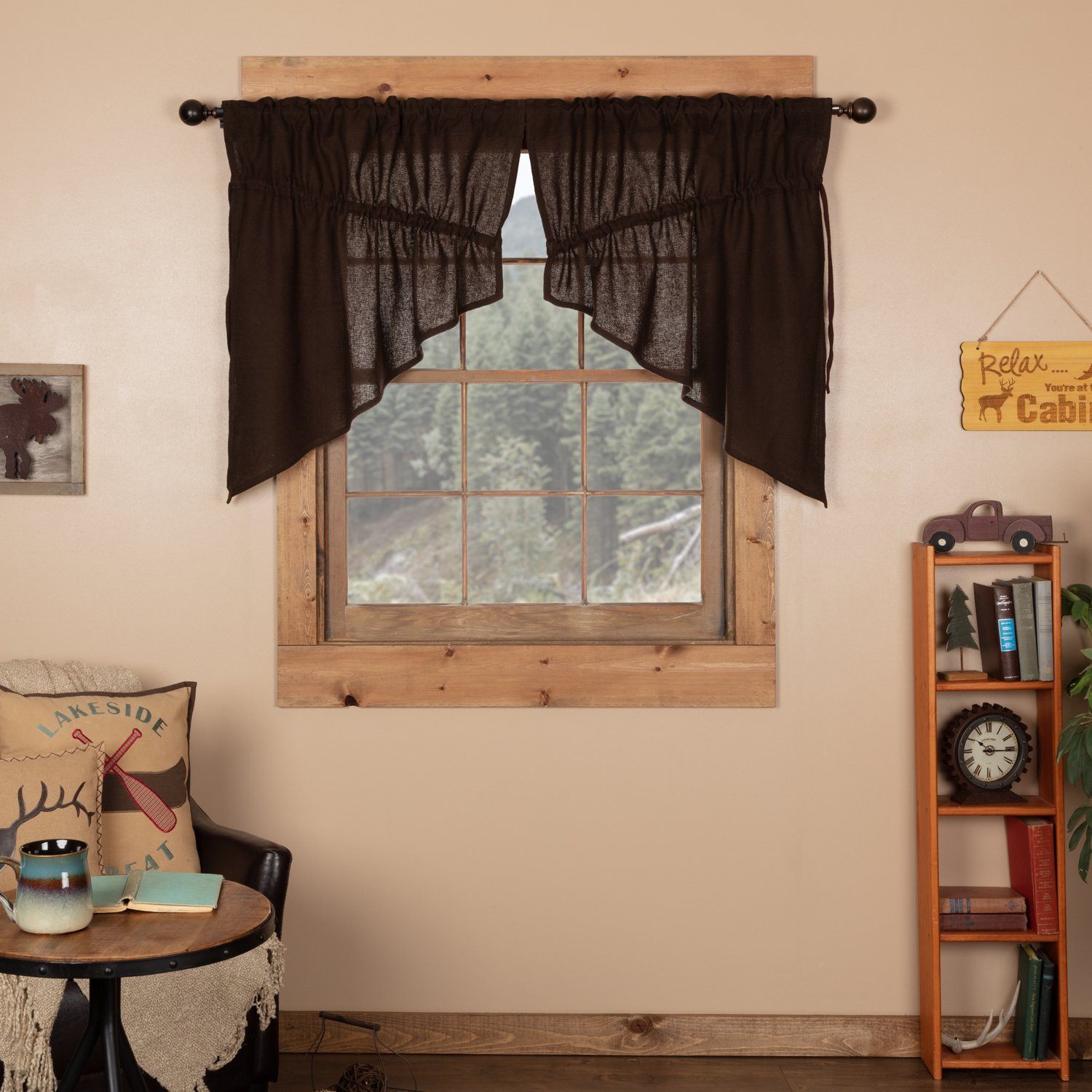 Brown Swag Curtains New Arrival Denali Brown Plain Waterfall And Swag