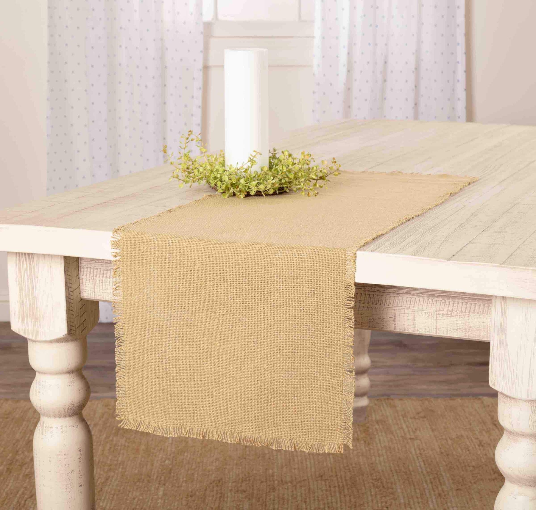 VHC Brands Burlap Natural Fringed Runner 13x36"