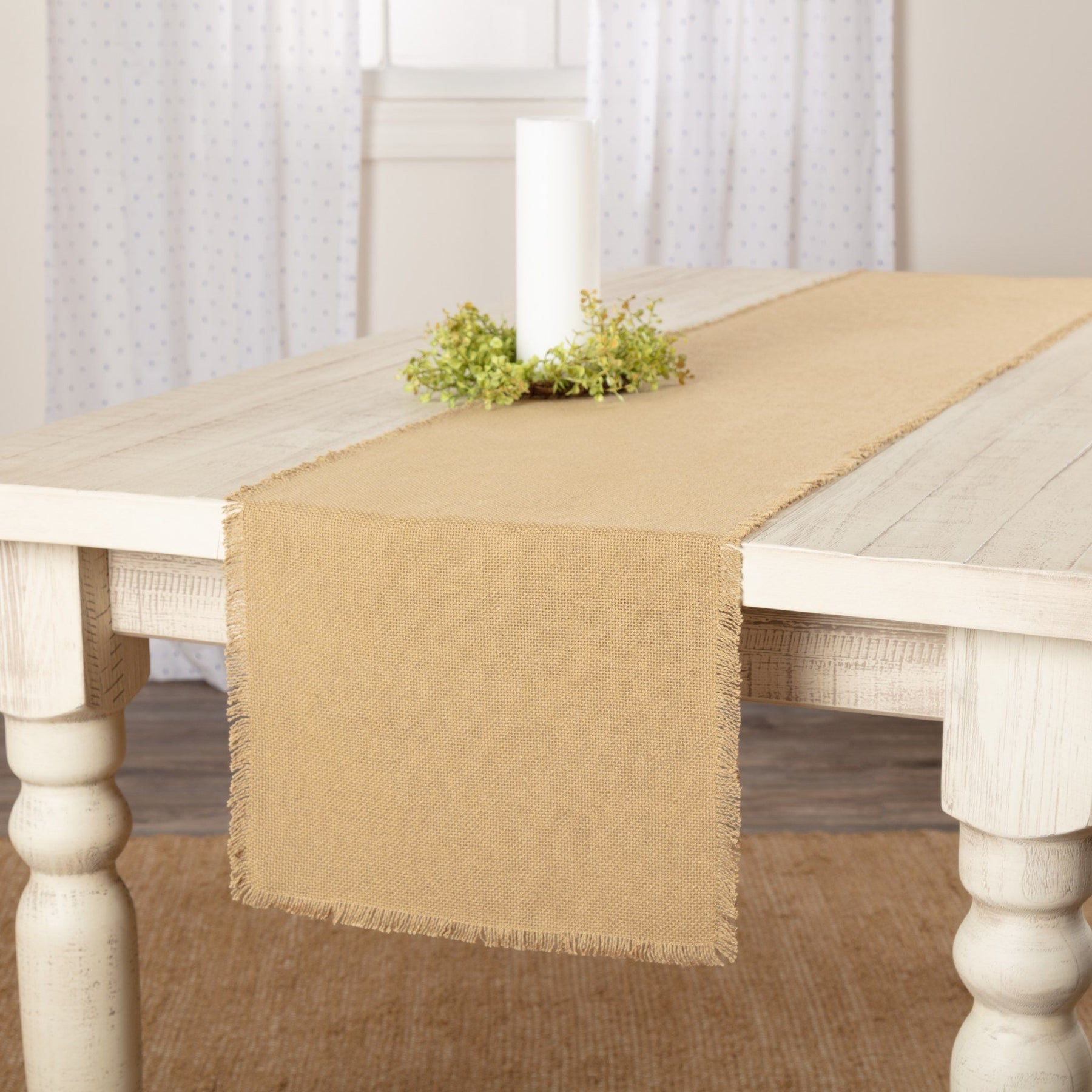 Burlap Natural Fringed Runner 13x90"