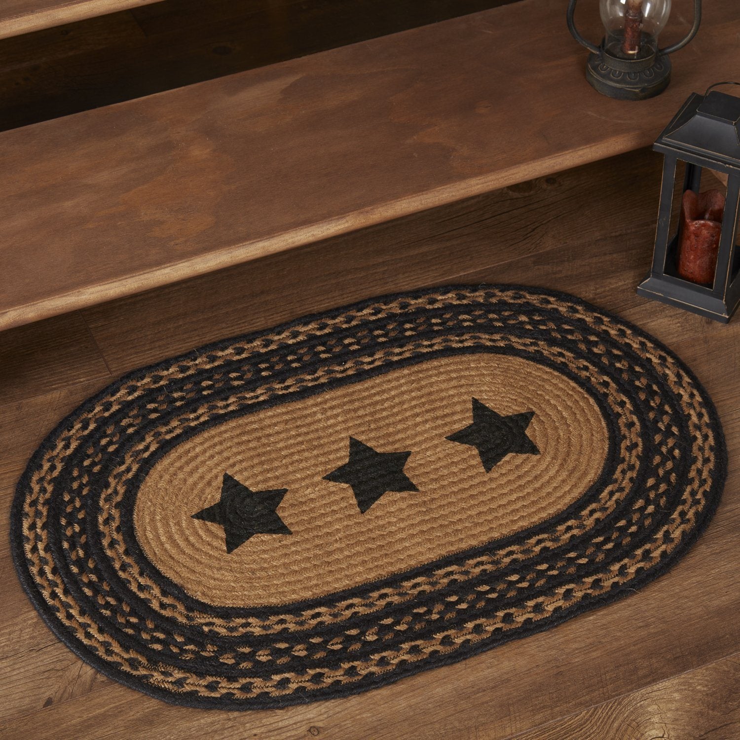 Farmhouse Star Stencil Oval Braided Rug 20x30"