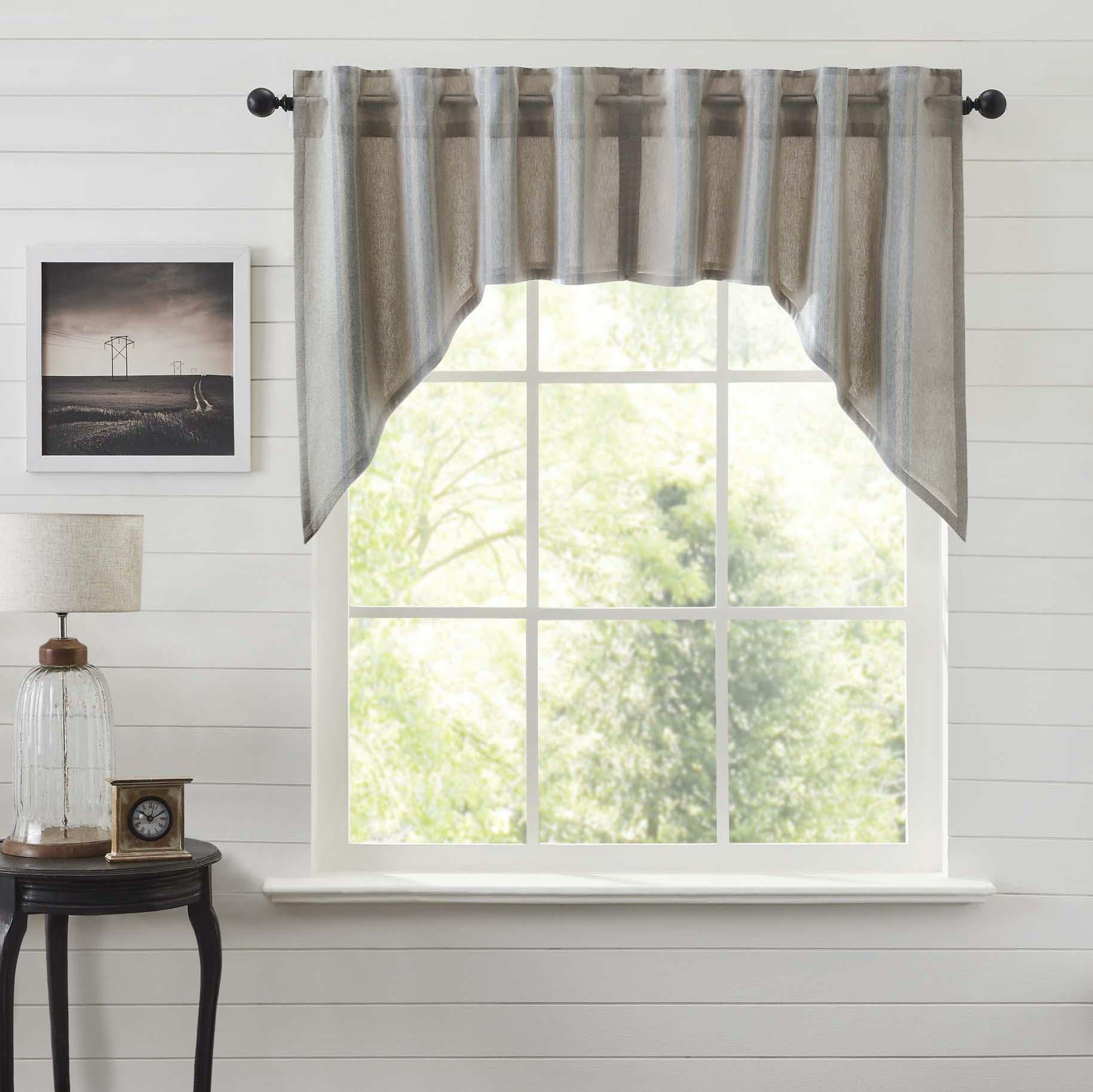 Grain Sack Blue Lined Swag Curtains