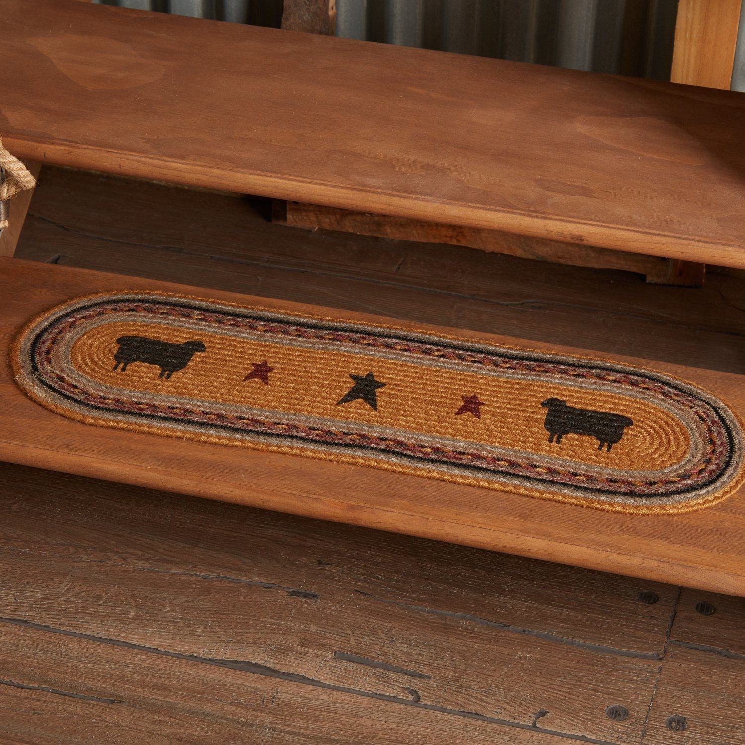 Heritage Farms Sheep Oval Braided Stair Tread Latex Backed 8.5x27"