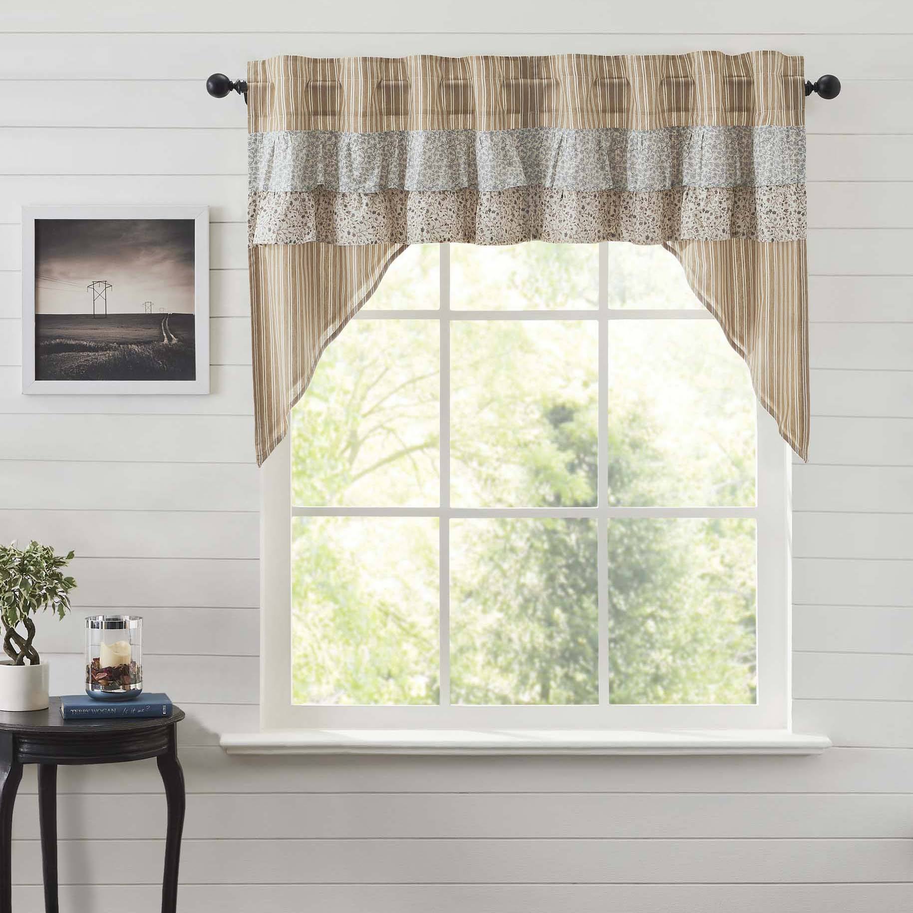 Kaila Gold Stripe Ruffled Lined Swag Curtains
