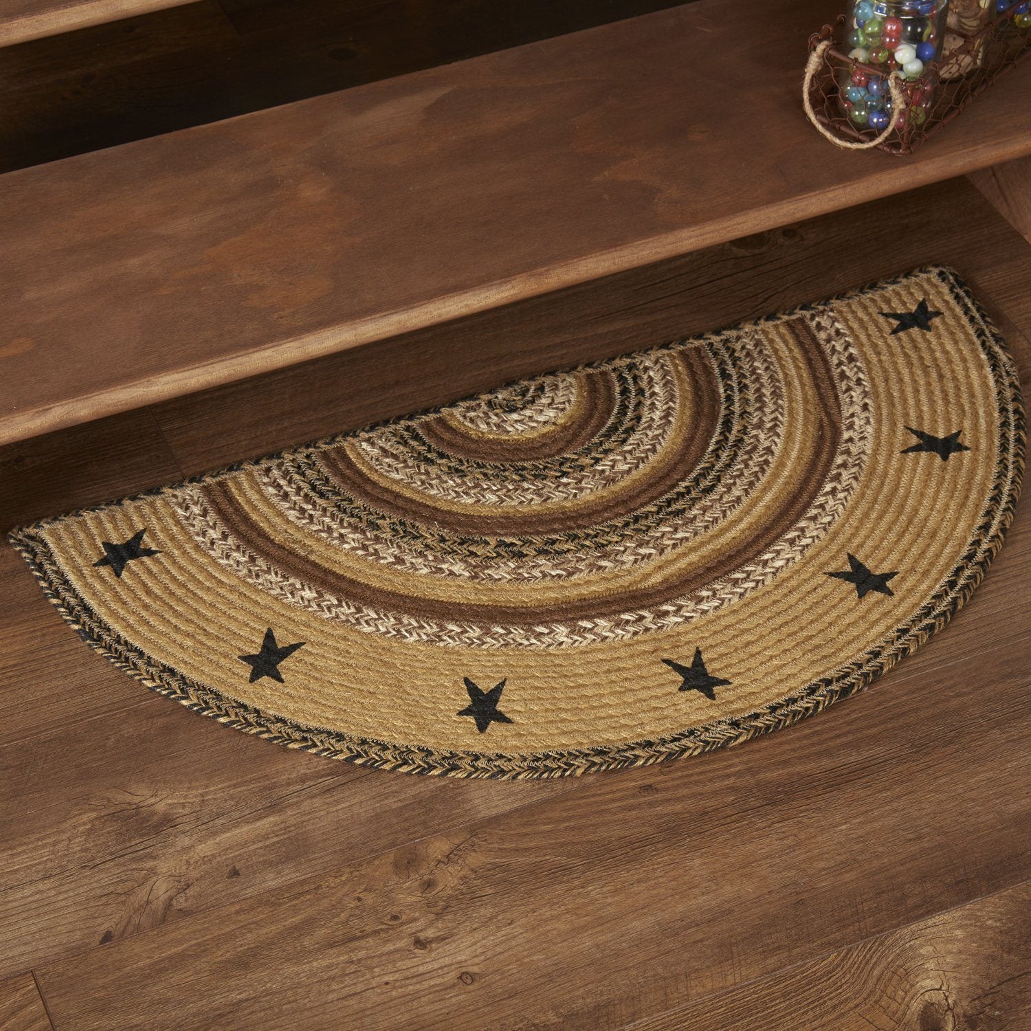 VHC Kettle Grove Stencil Star Half Circle Braided Rug 16.5x33"