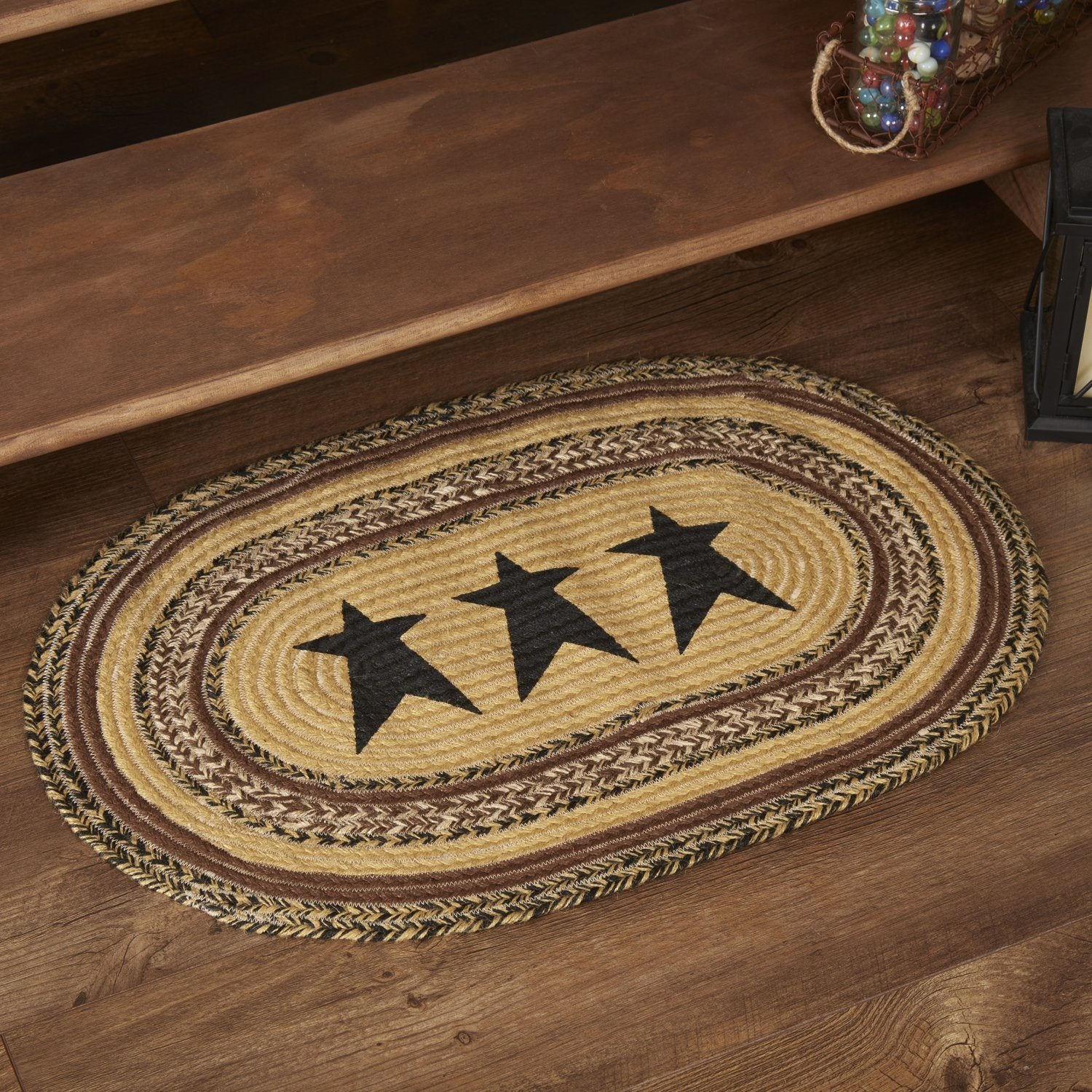 VHC Kettle Grove Stencil Star Oval Braided Rug 20x30"