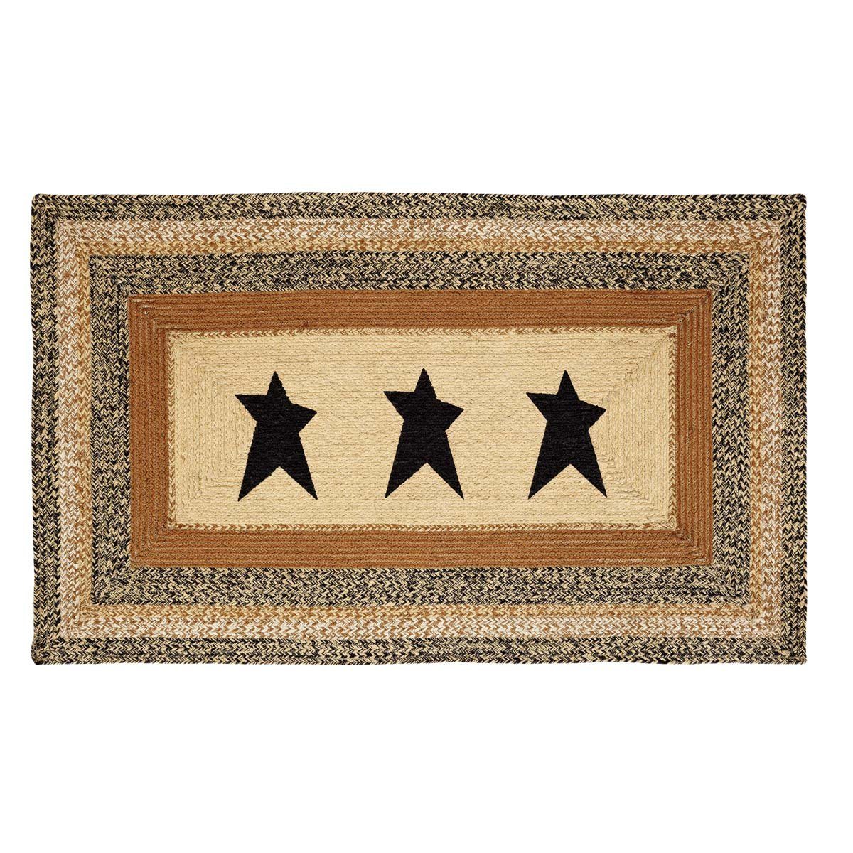 VHC Kettle Grove Stencil Star Rectangle Braided Rug 36x60" with Pad