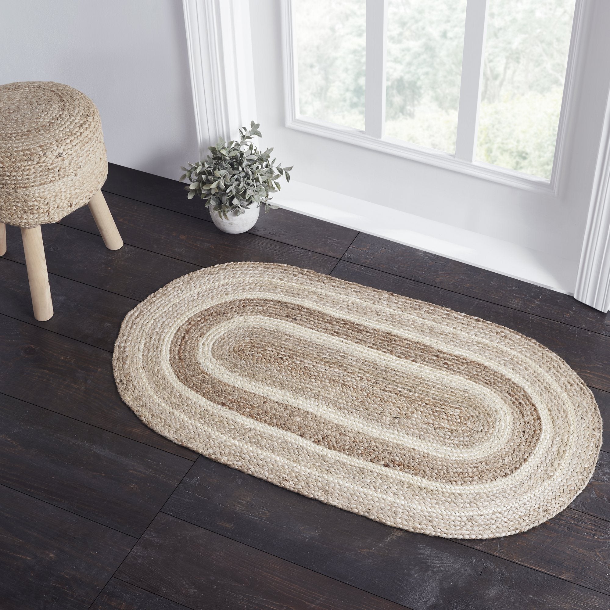 VHC Natural & Creme Oval Braided Rug 27x48" - with Pad