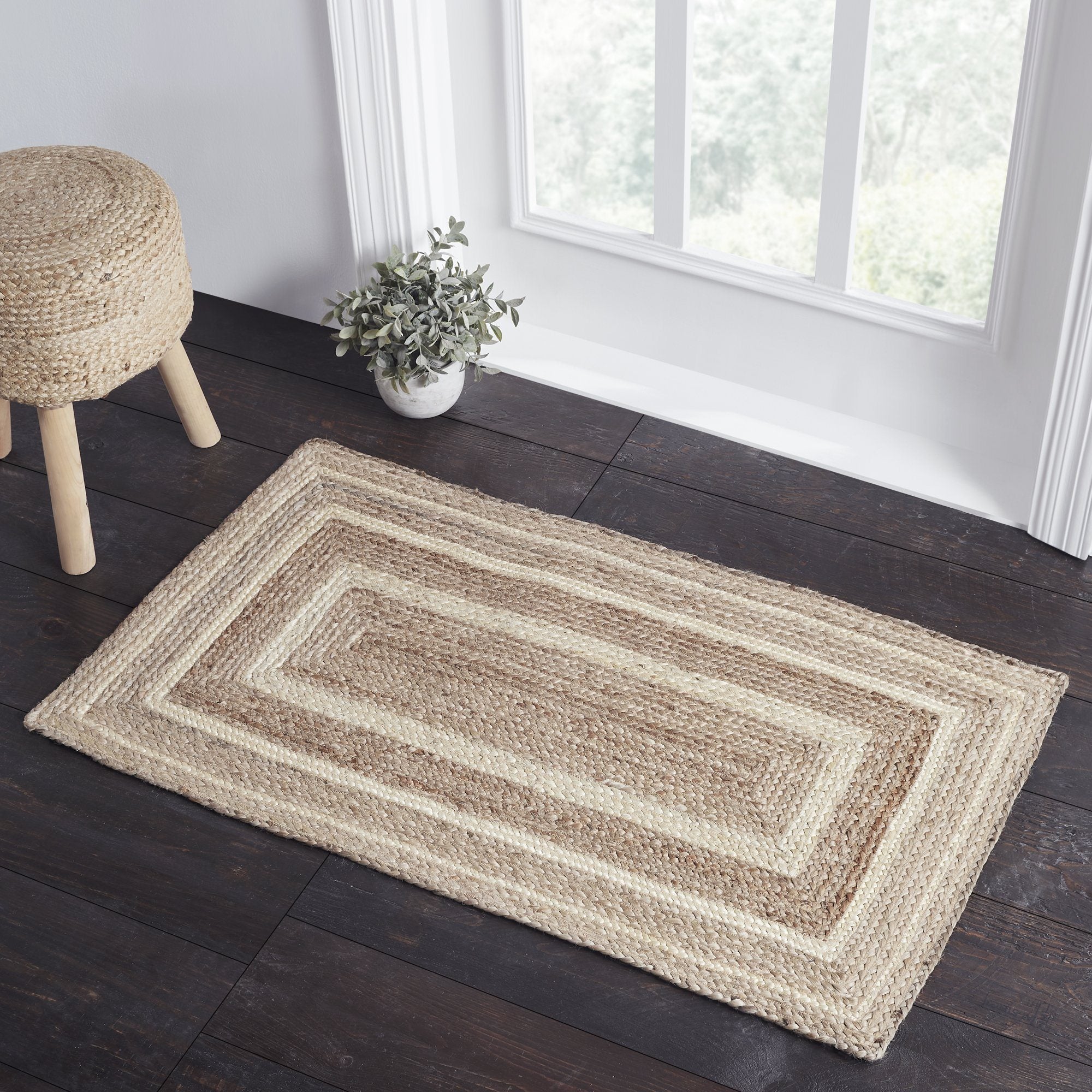 VHC Natural & Creme Rectangle Braided Rug 27x48" - with Pad