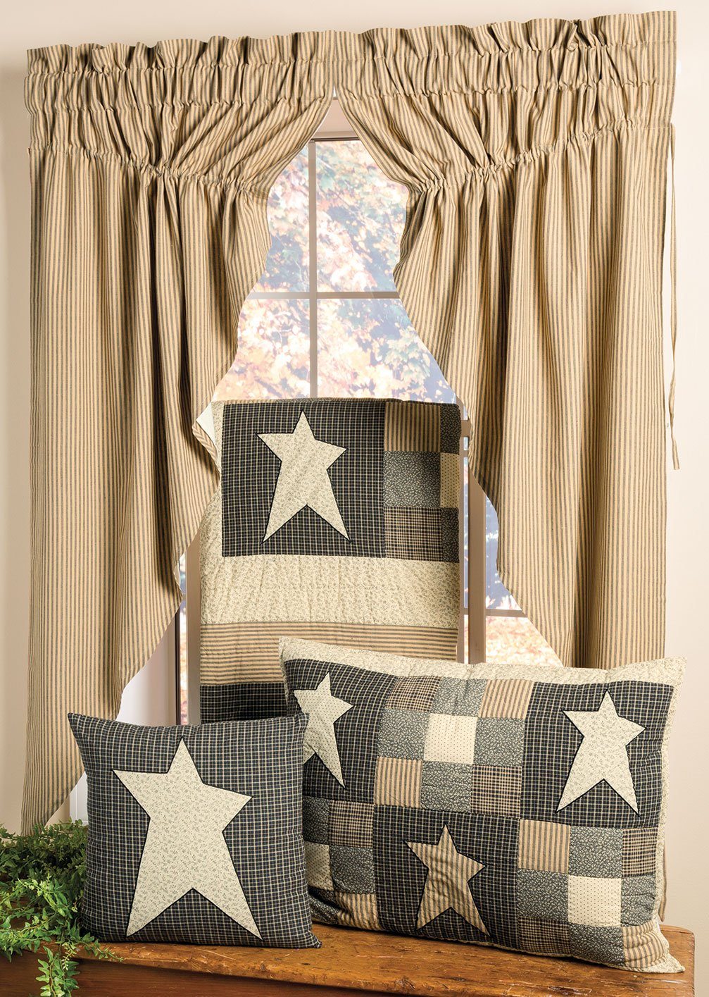Primitive Star Lined Prairie Curtains 63"