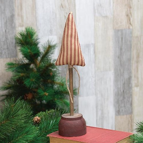 CWI Red Ticking Stripe Christmas Tree 13" | Primitive Star Quilt Shop